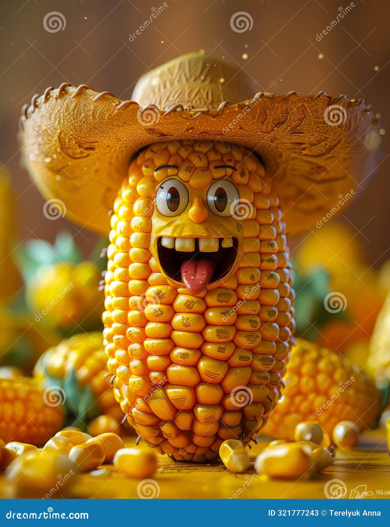 A Cartoon Corn with a Hat on and a Big Smile Stock Image - Image of ...