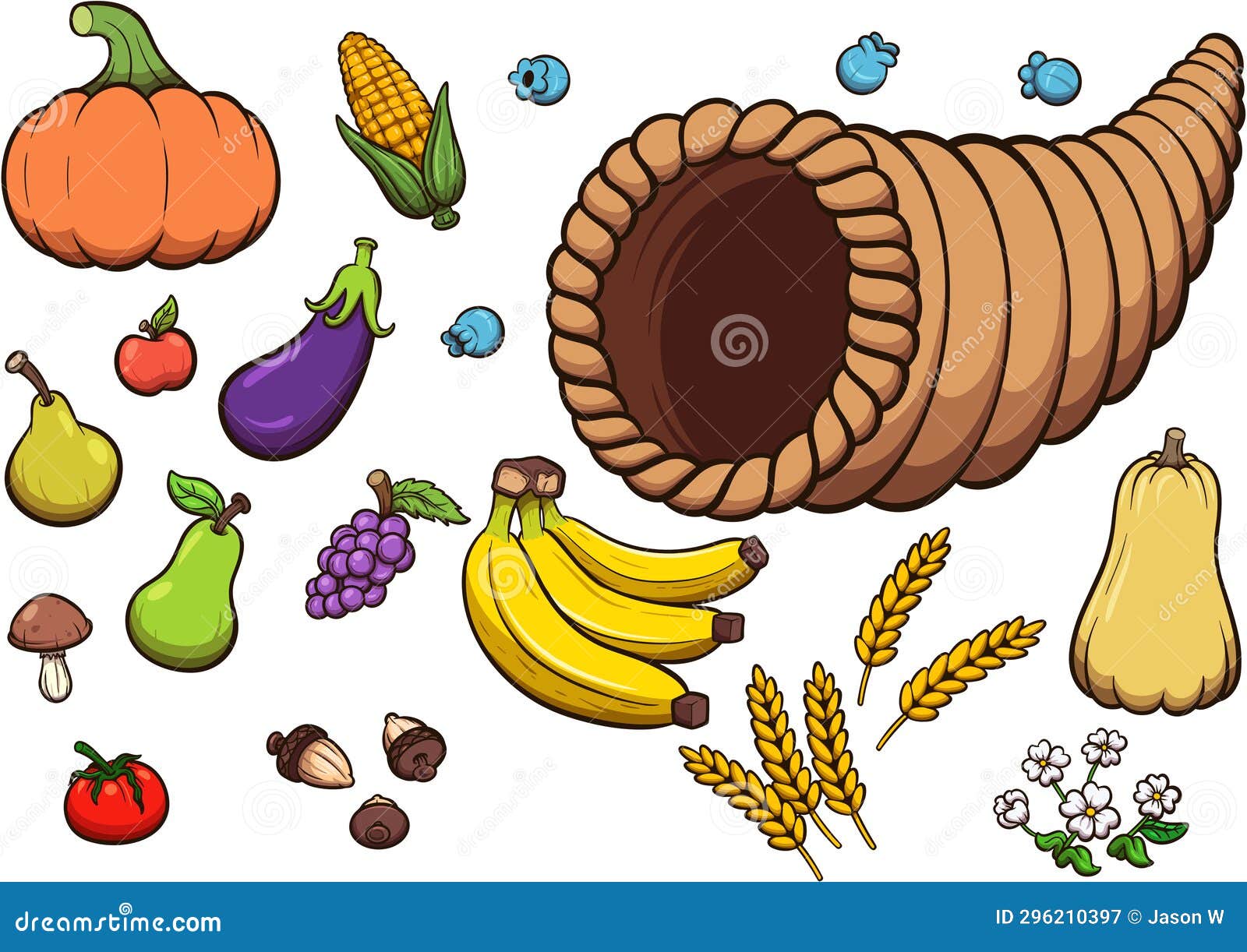 Cartoon Cornucopia Set. Vector Illustration with Simple Gradients ...