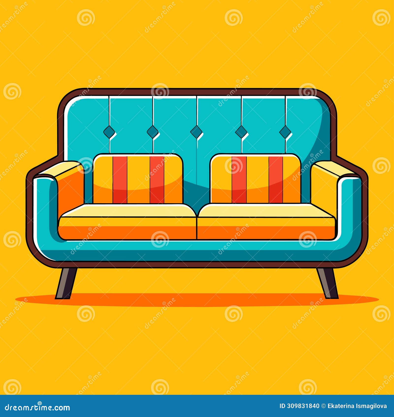 A Cartoon Couch with Yellow and Blue Stripes Stock Vector ...