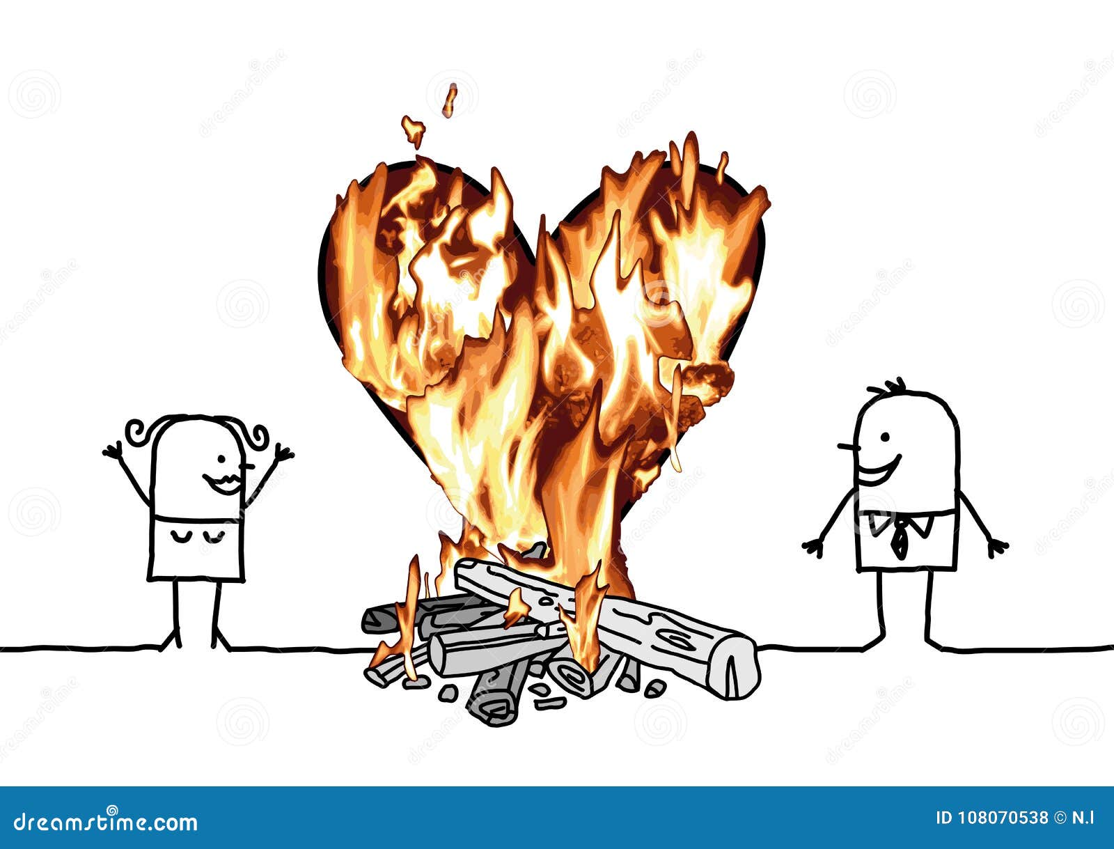 Cartoon Couple with a Big Burning Heart Stock Vector - Illustration of ...