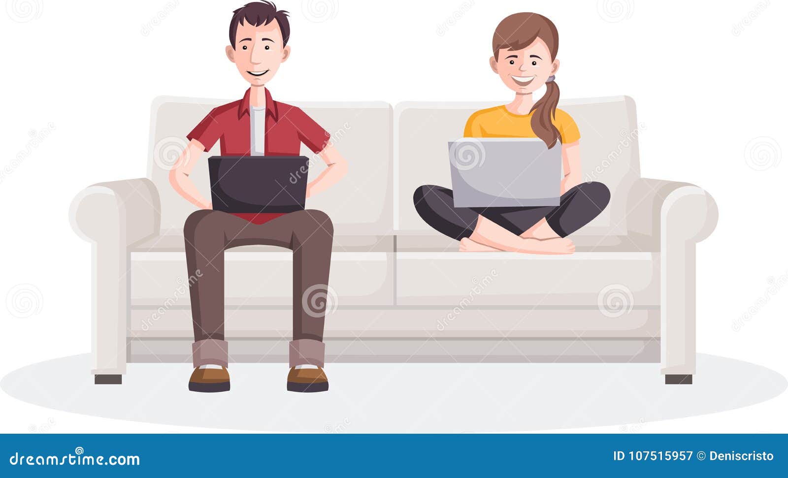 Cartoon Couple with Laptop Computer Stock Vector - Illustration of ...