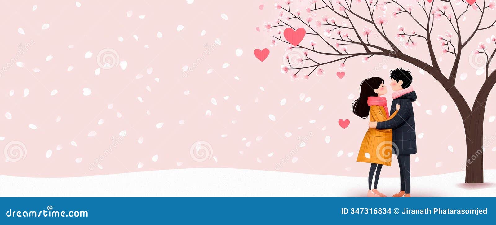 Cartoon Couple Sharing Romantic Moment Under Cherry Blossom Tree Stock ...