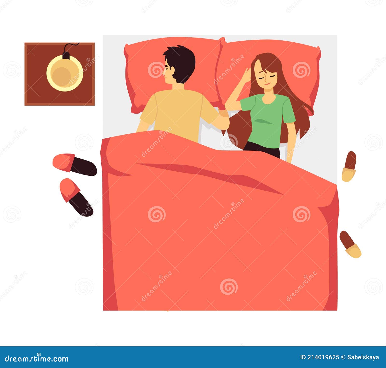 Cartoon Couple Sleeping In Bed From Top View Different Sleep Positions