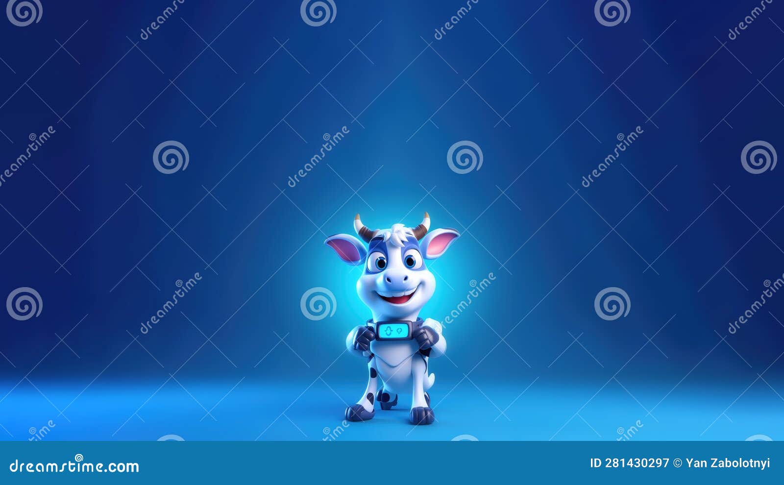 Cartoon Cow Character Design Blue Background. Generative AI Stock Image ...