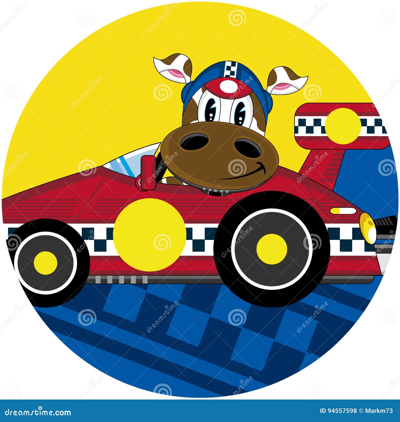 Cartoon Cow in Racing Car stock vector. Illustration of animals - 94557598