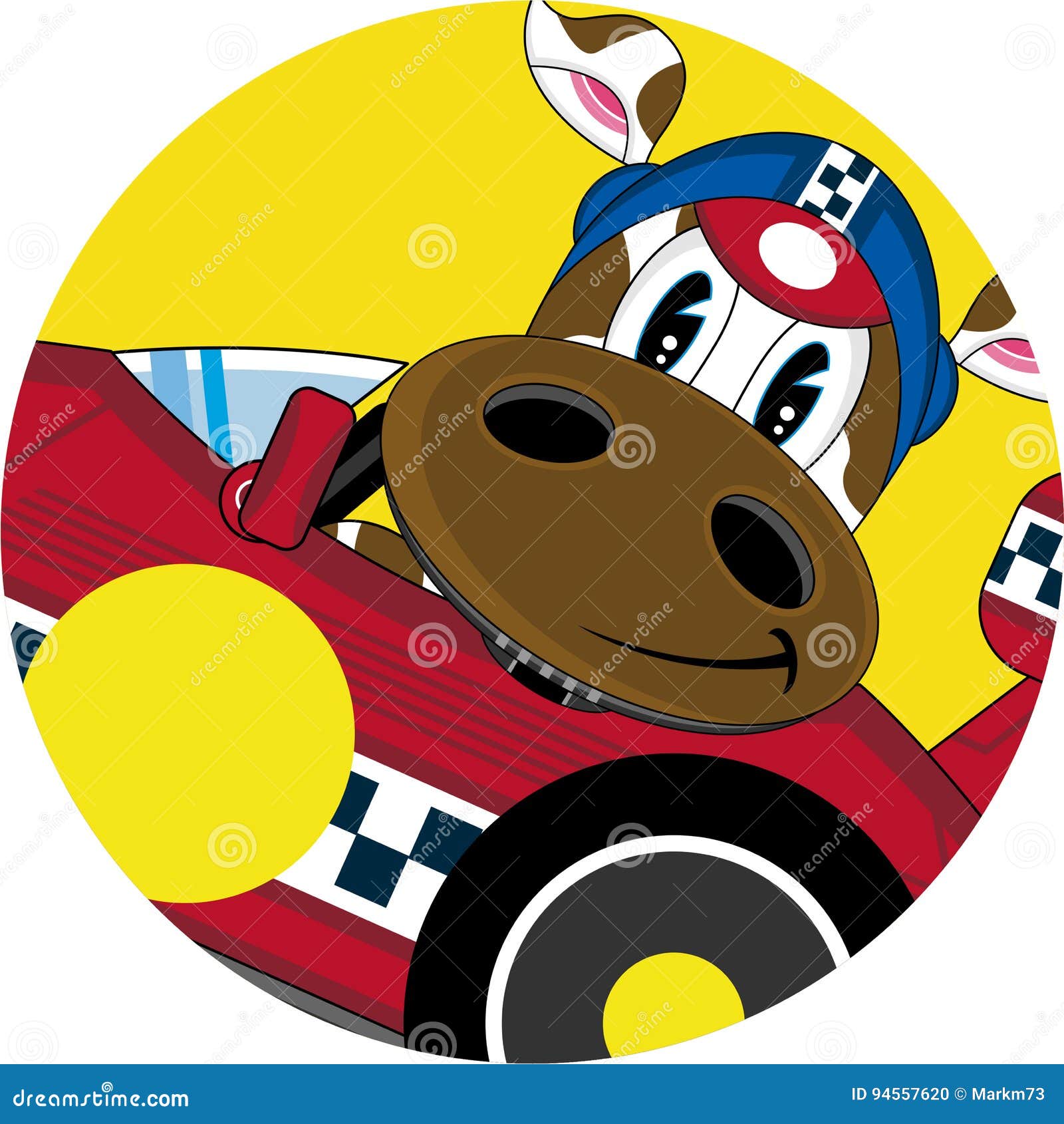Cartoon Cow in Racing Car stock vector. Illustration of animals - 94557620