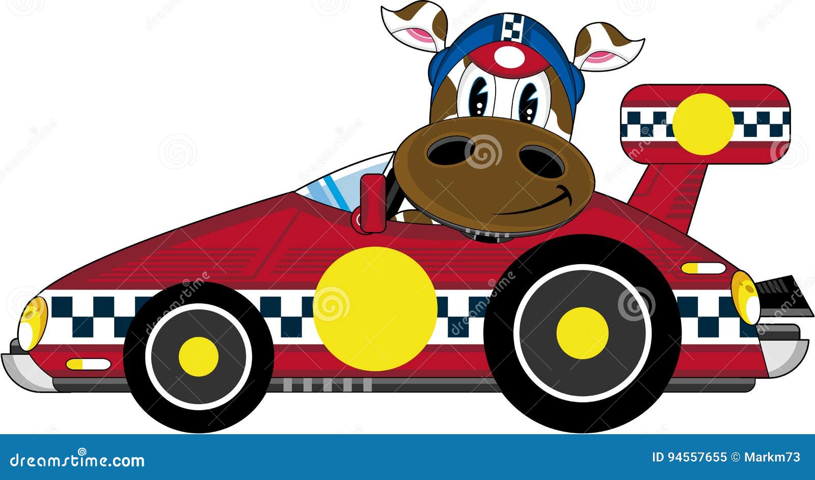 Cartoon Cow in Racing Car stock vector. Illustration of motorsport ...