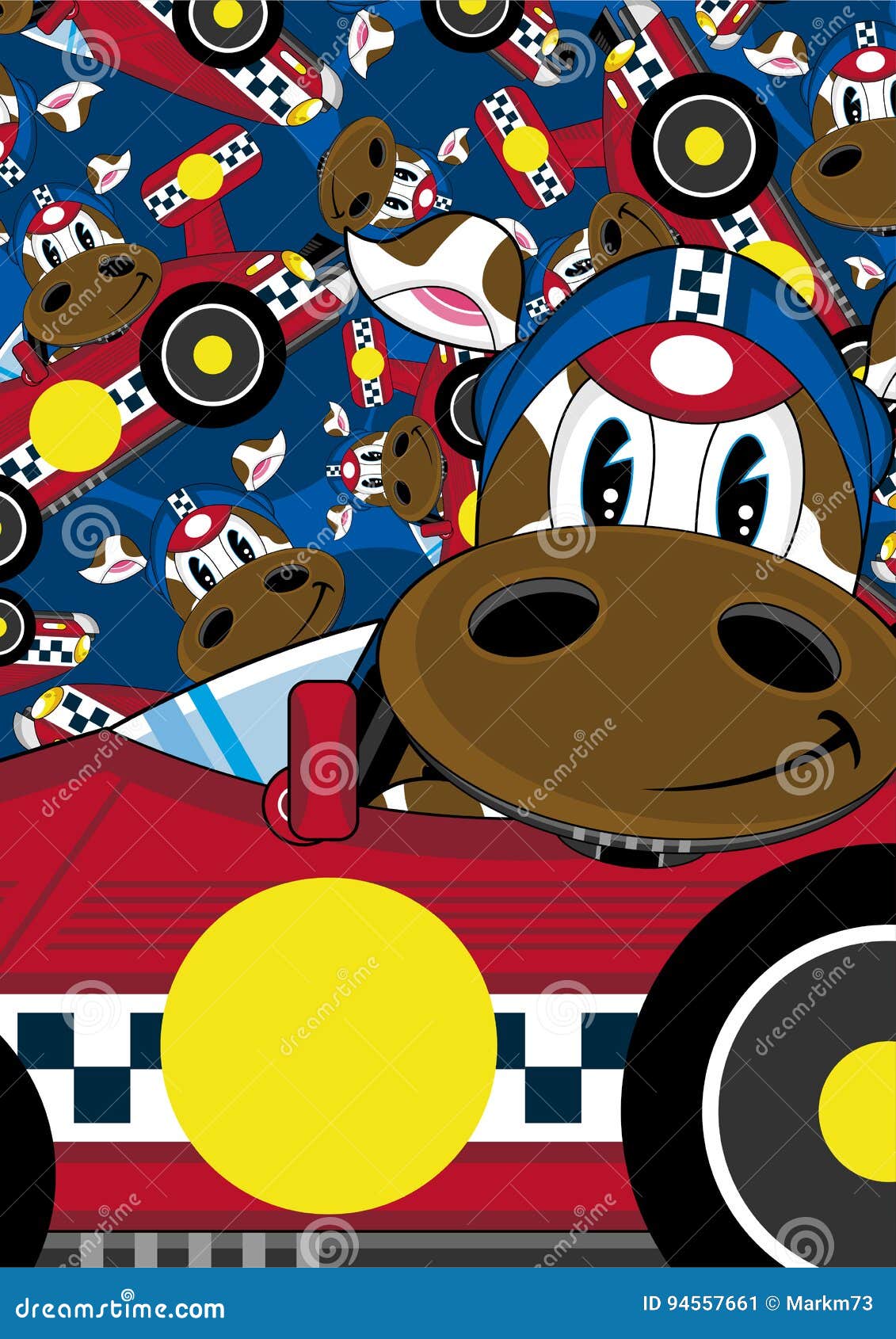 Cartoon Cow in Racing Car stock vector. Illustration of motorsport ...