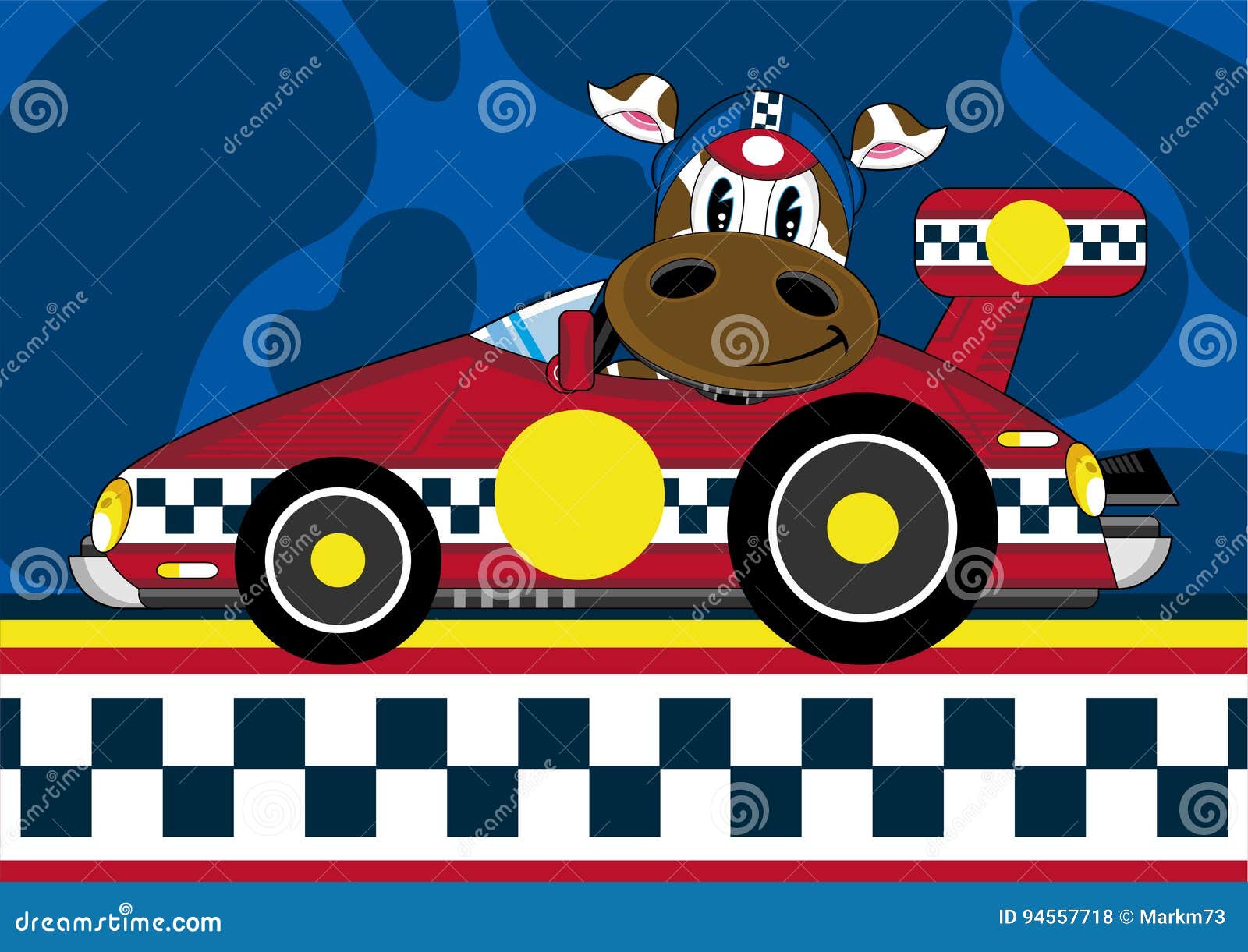 Cartoon Cow in Racing Car stock vector. Illustration of racingcar ...