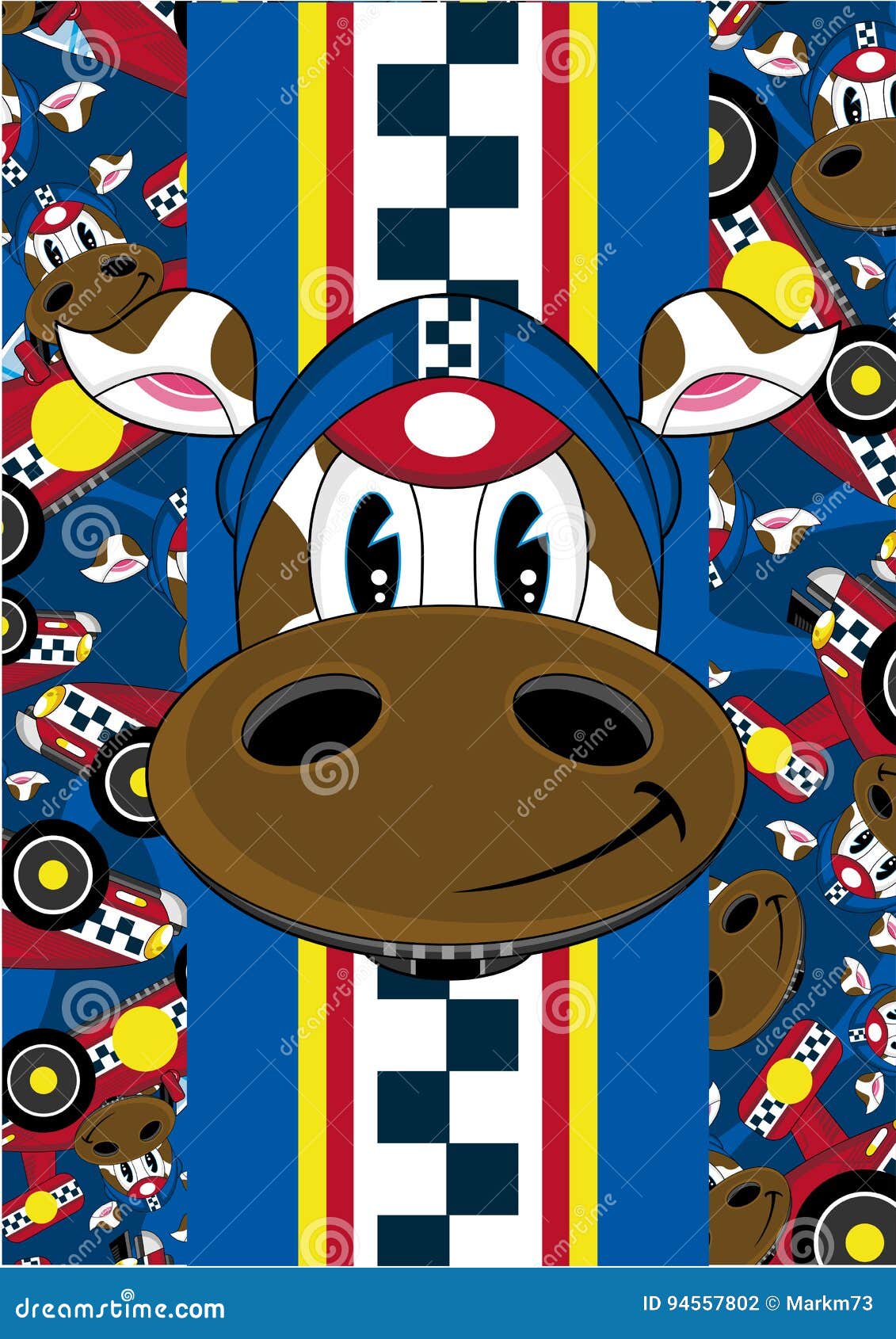 Cartoon Cow in Racing Car stock vector. Illustration of transportation ...