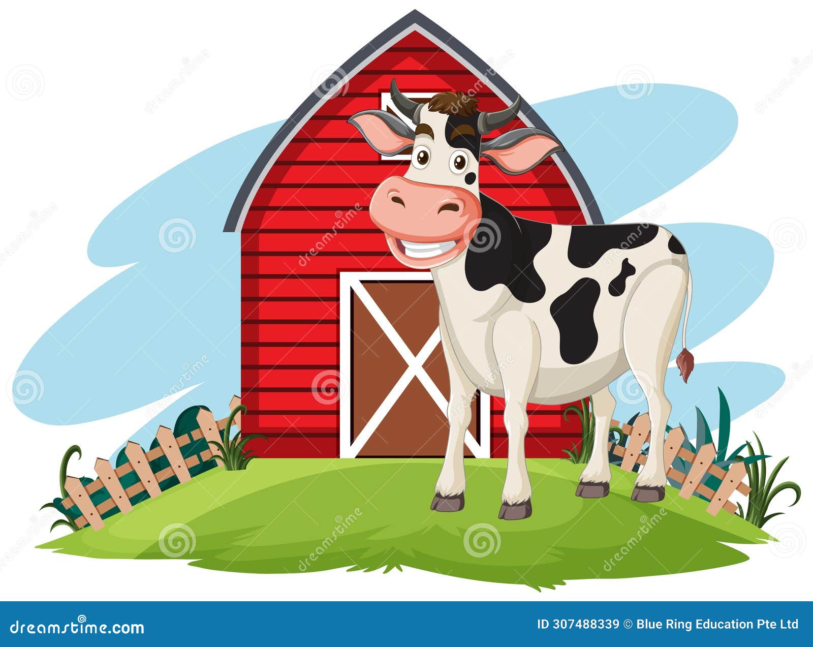 Cow standing with a barn stock vector. Illustration of countryside ...