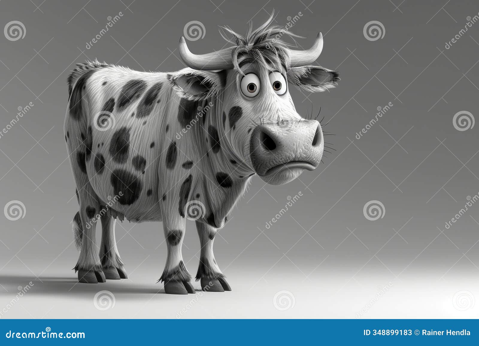Cartoon Cow with a Worried Expression Standing on a Plain Background ...