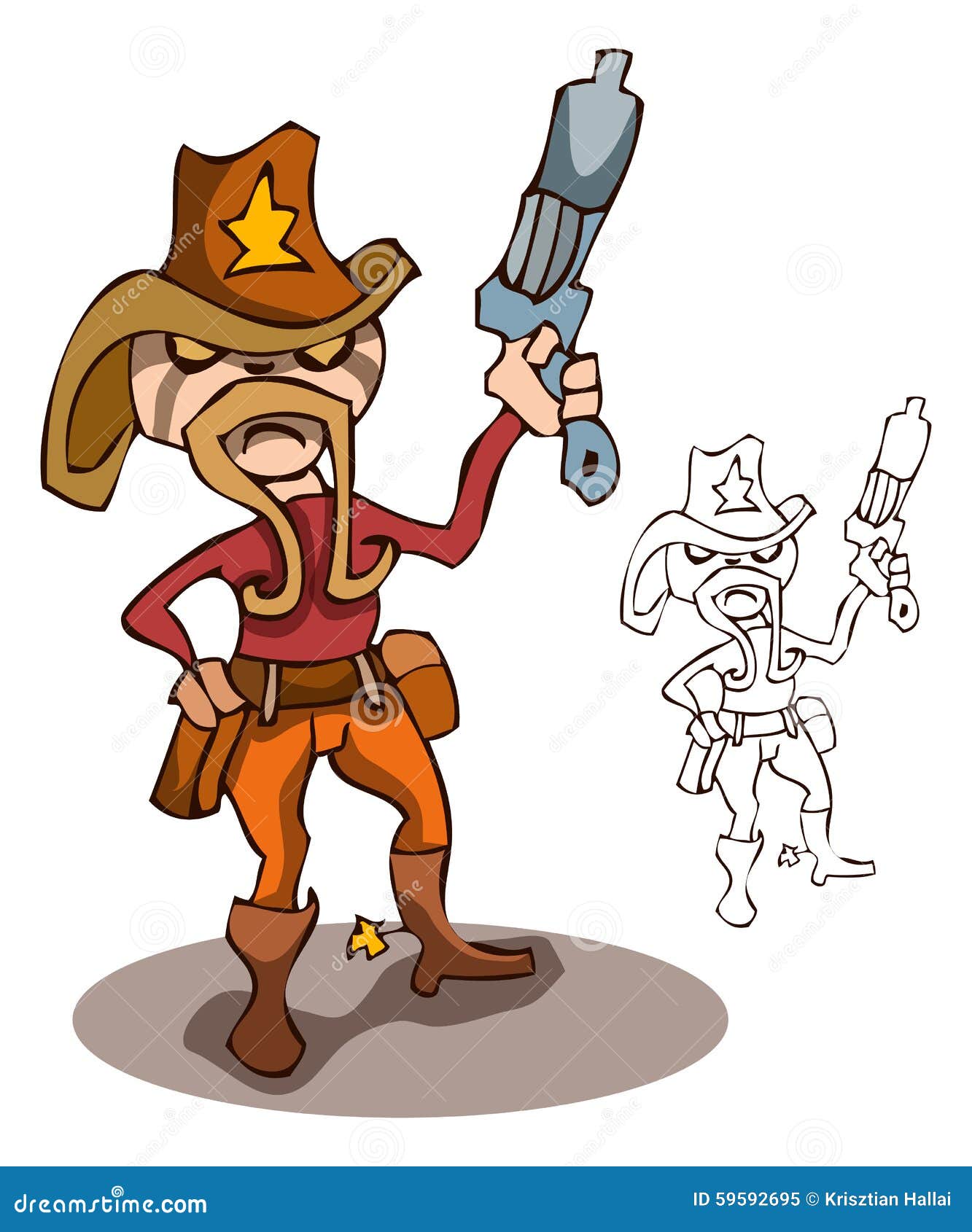 Cartoon Cowboy Gunslinger. stock vector. Illustration of cartoon - 59592695
