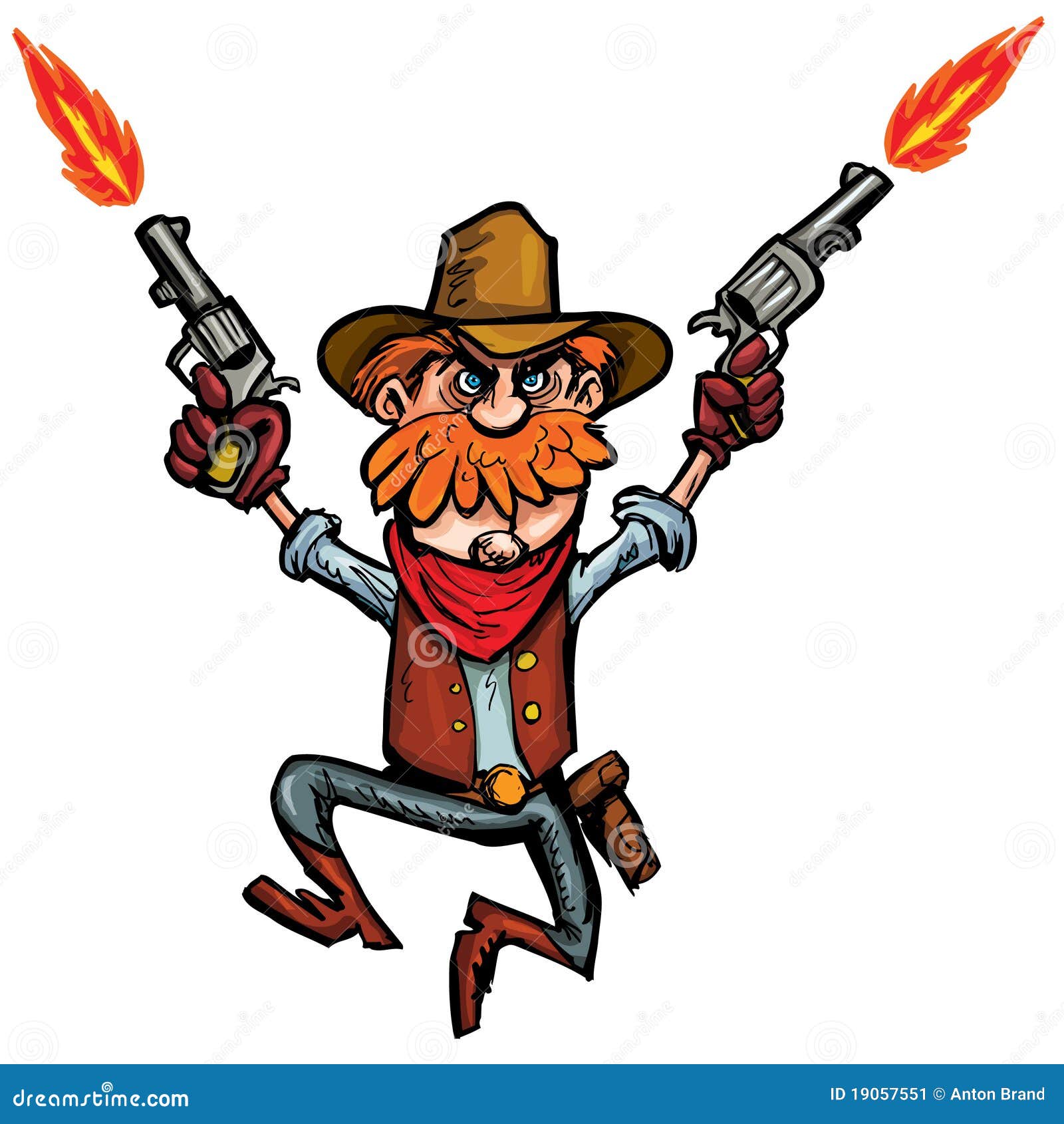 Cartoon Cowboy Jumping Up and Down with Six Guns Stock Vector ...