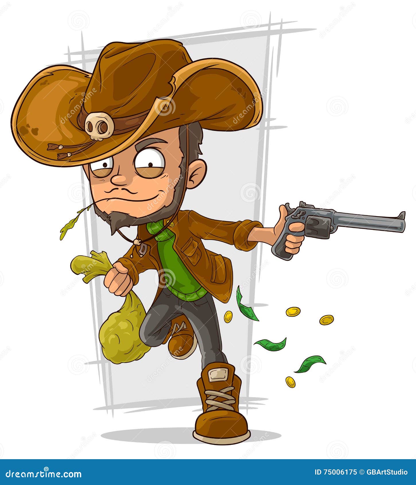 Cowboy Robber Hides Money In Desert Vector Illustration | CartoonDealer ...