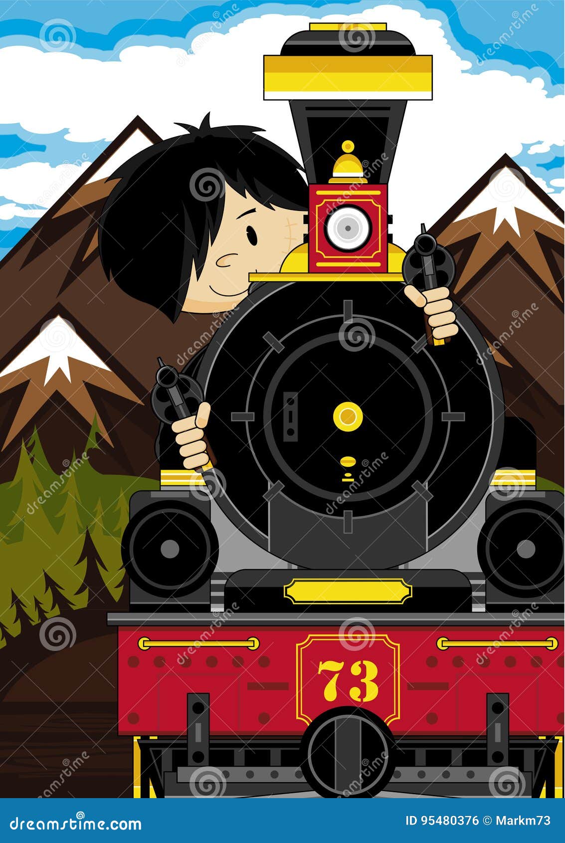 Cartoon Cowboy And Train Vector Illustration | CartoonDealer.com #95480376