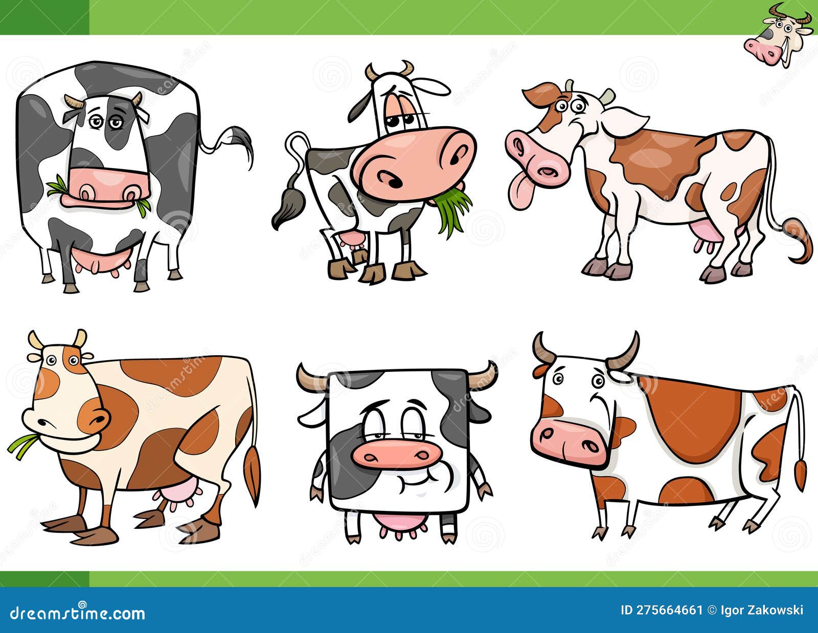 Cartoon Cows Farm Animals Comic Characters Set Stock Vector ...