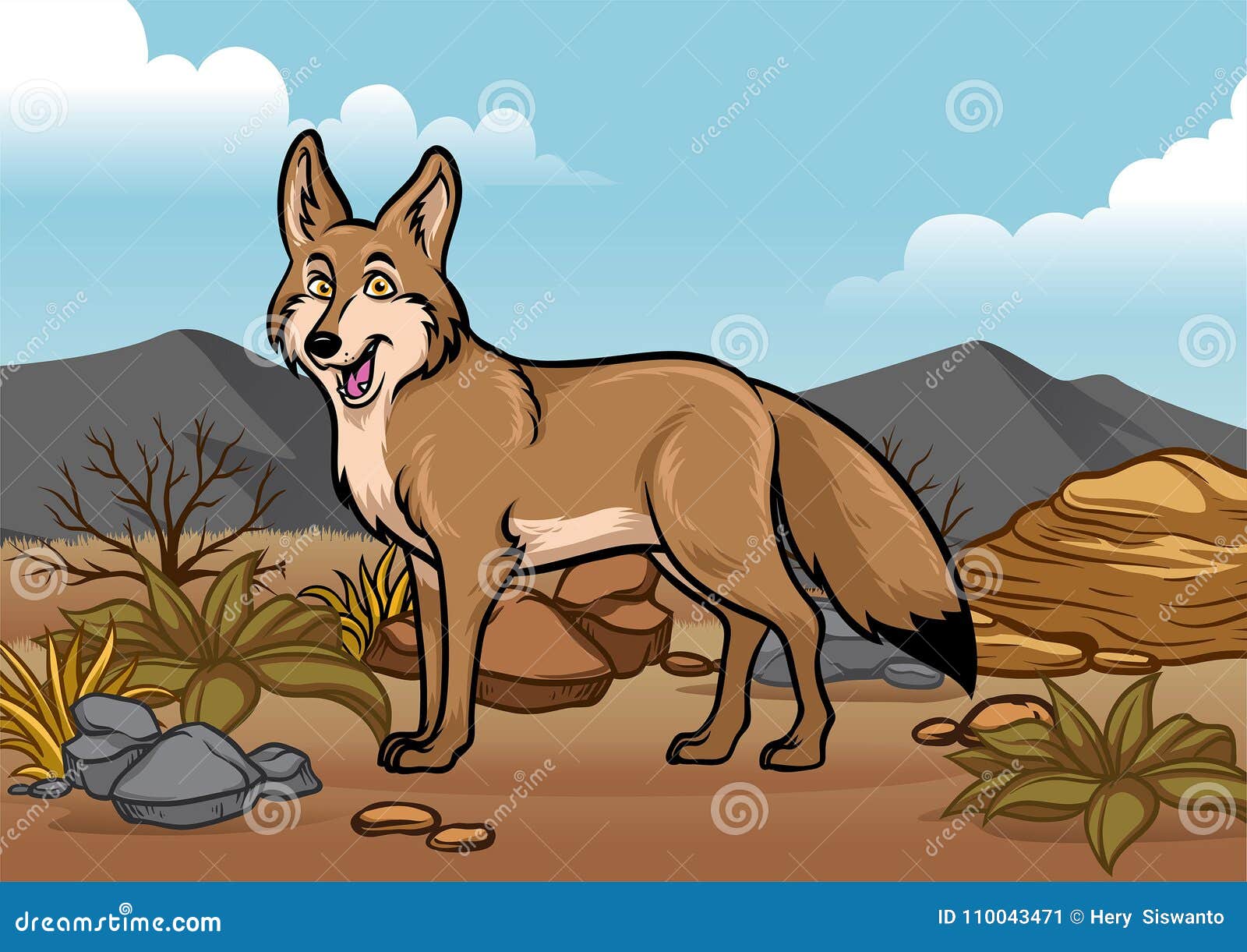 Cartoon Coyotes Illustration in the Desert Stock Vector - Illustration ...