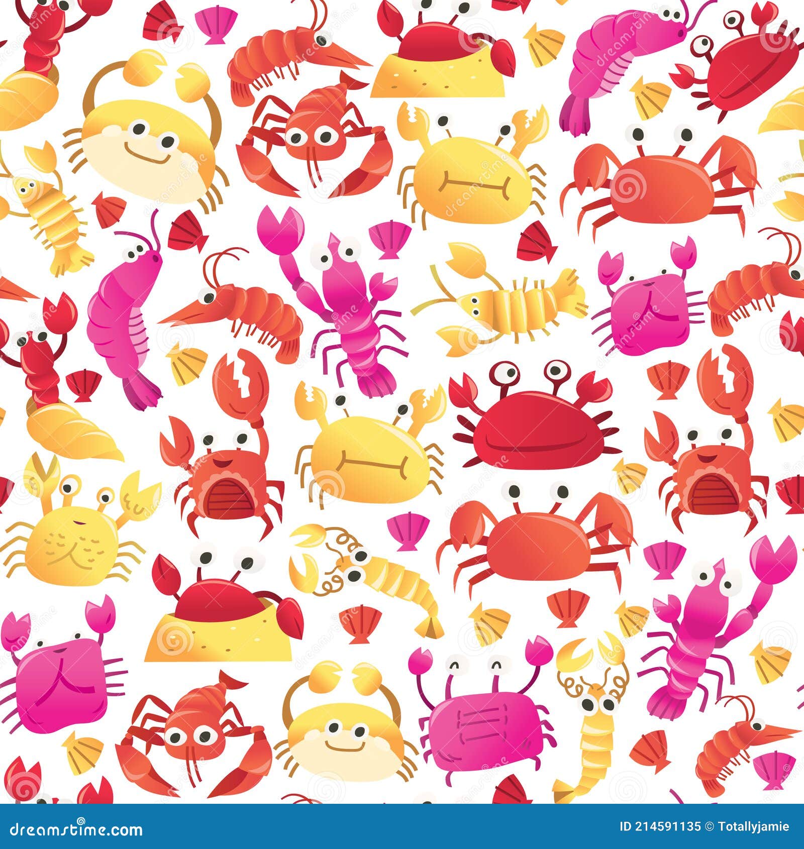 Crabs And Lobsters Seamless Pattern. Vertical Stripe Background ...