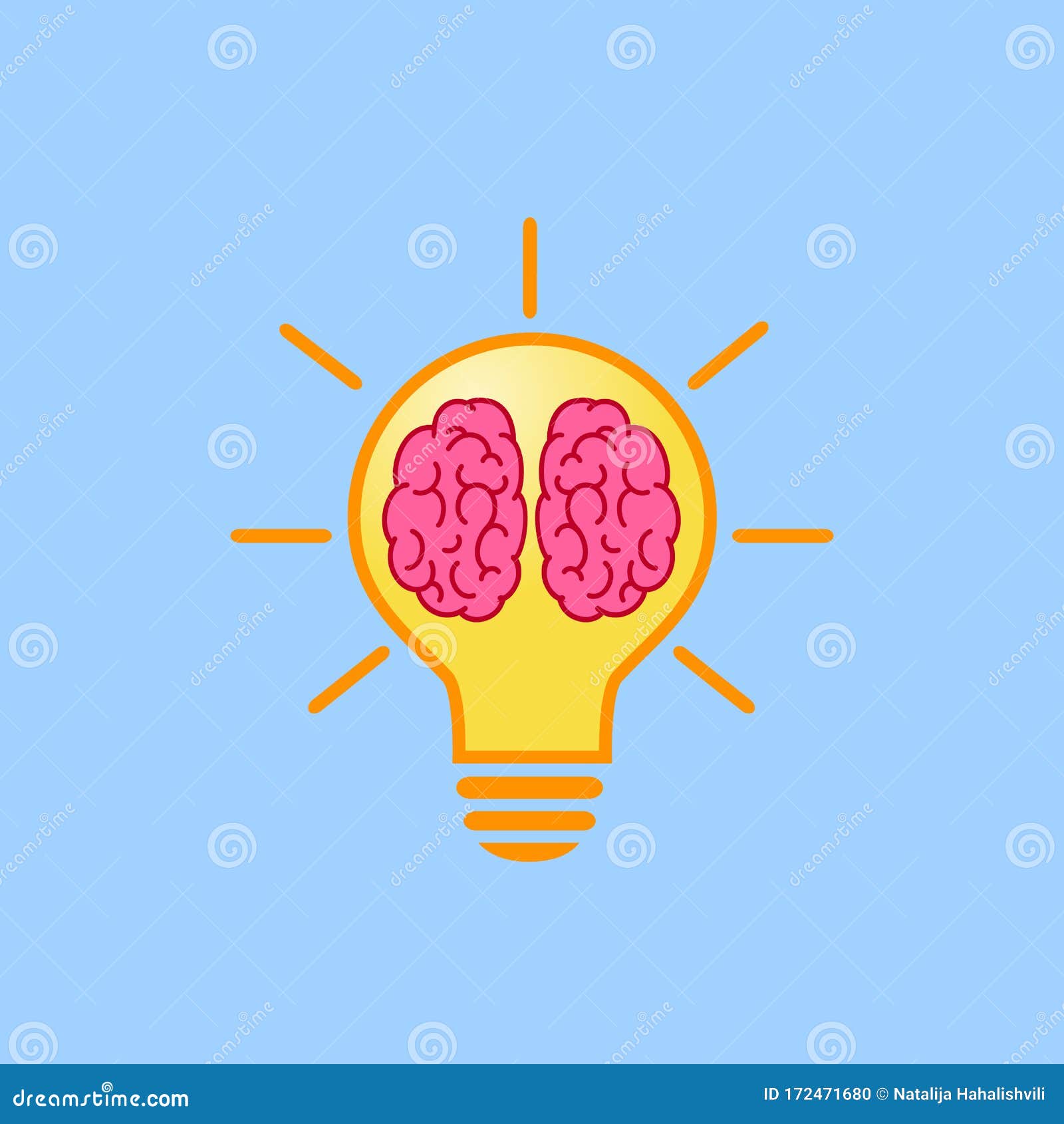 Cartoon Creative Thinking Vector Line Icon. Flat Stock Vector ...