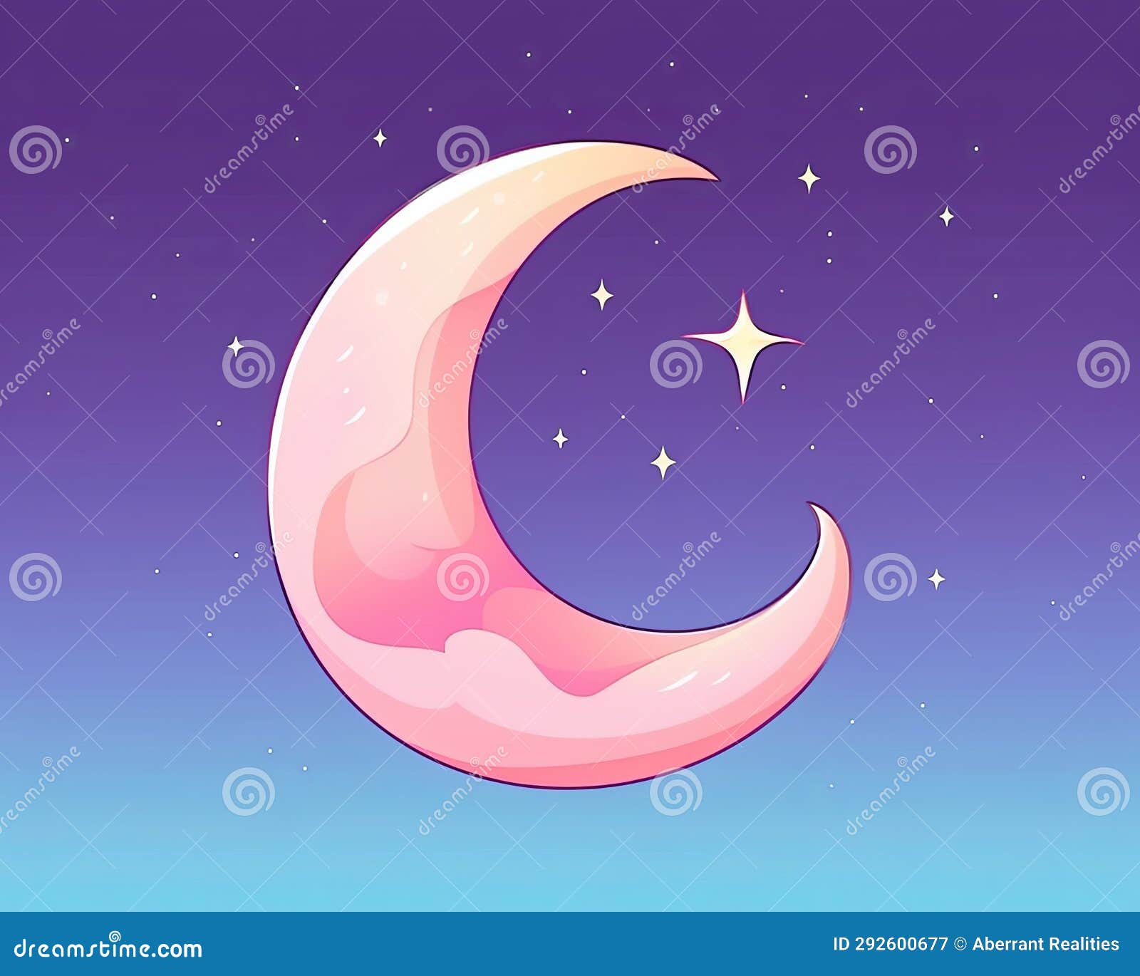 A Cartoon Crescent Moon with Stars and Clouds in the Sky Stock ...