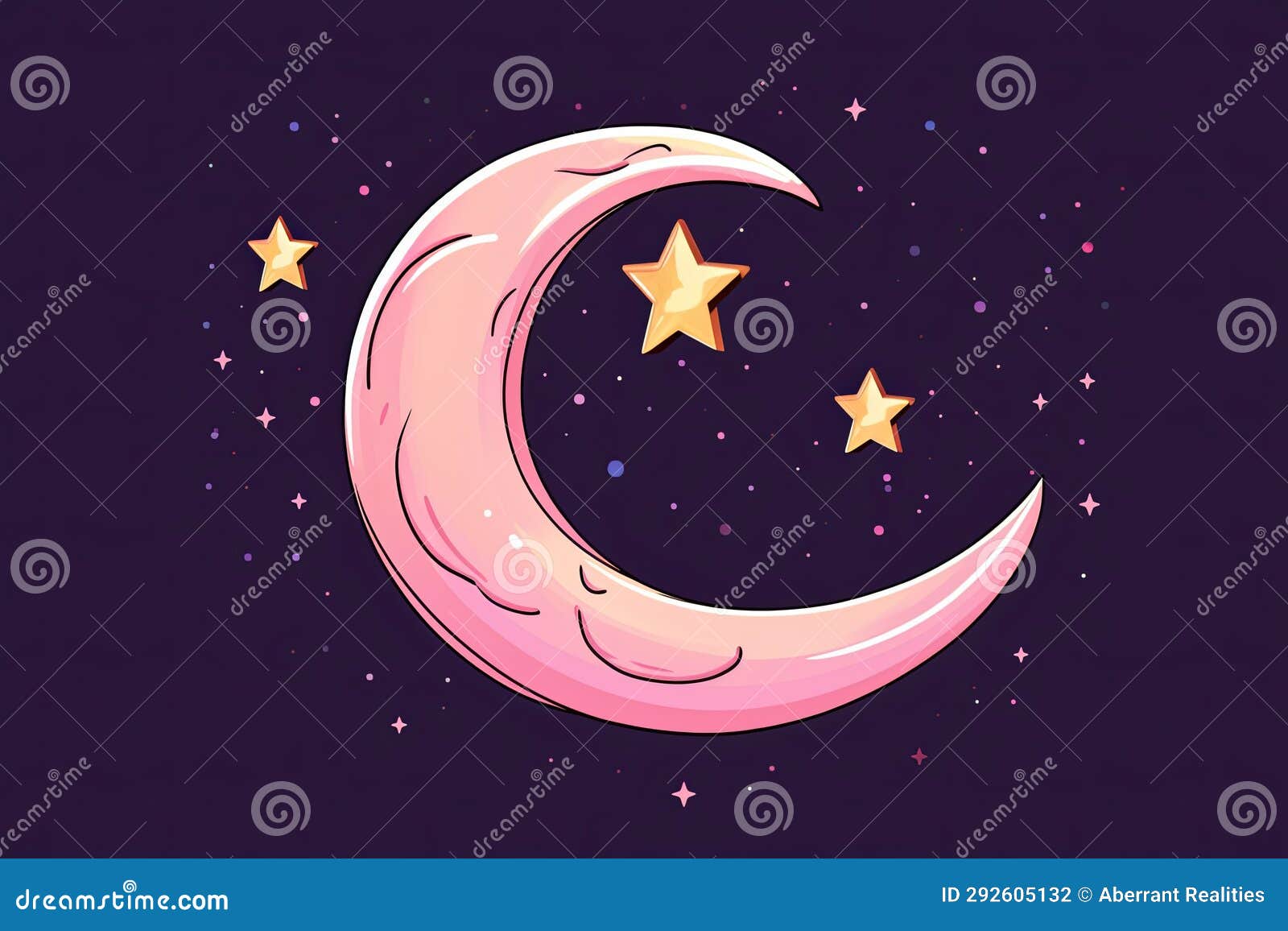 Cartoon Crescent Moon with Stars on a Dark Background Stock ...