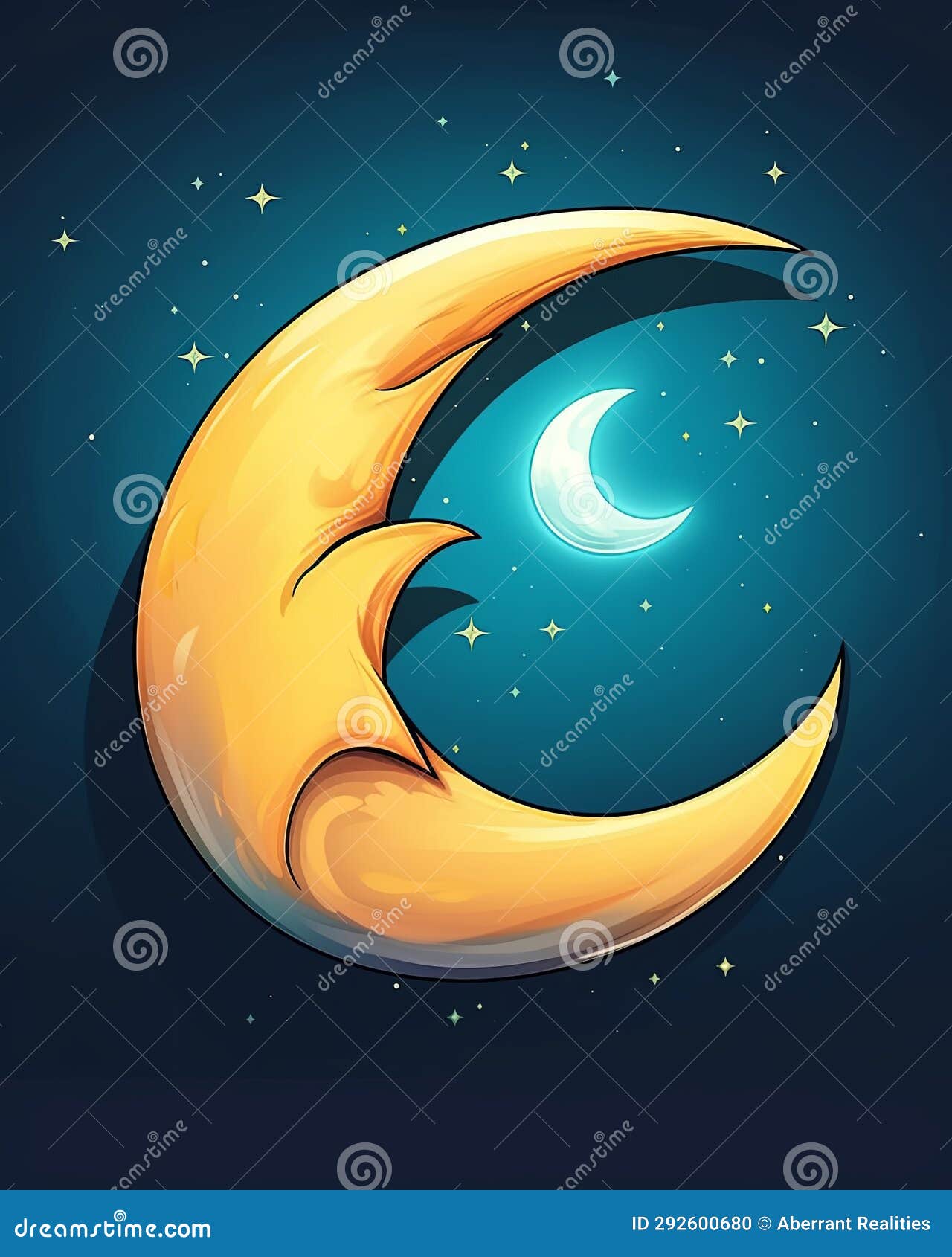 A Cartoon Crescent Moon with Stars in the Sky Stock Illustration ...
