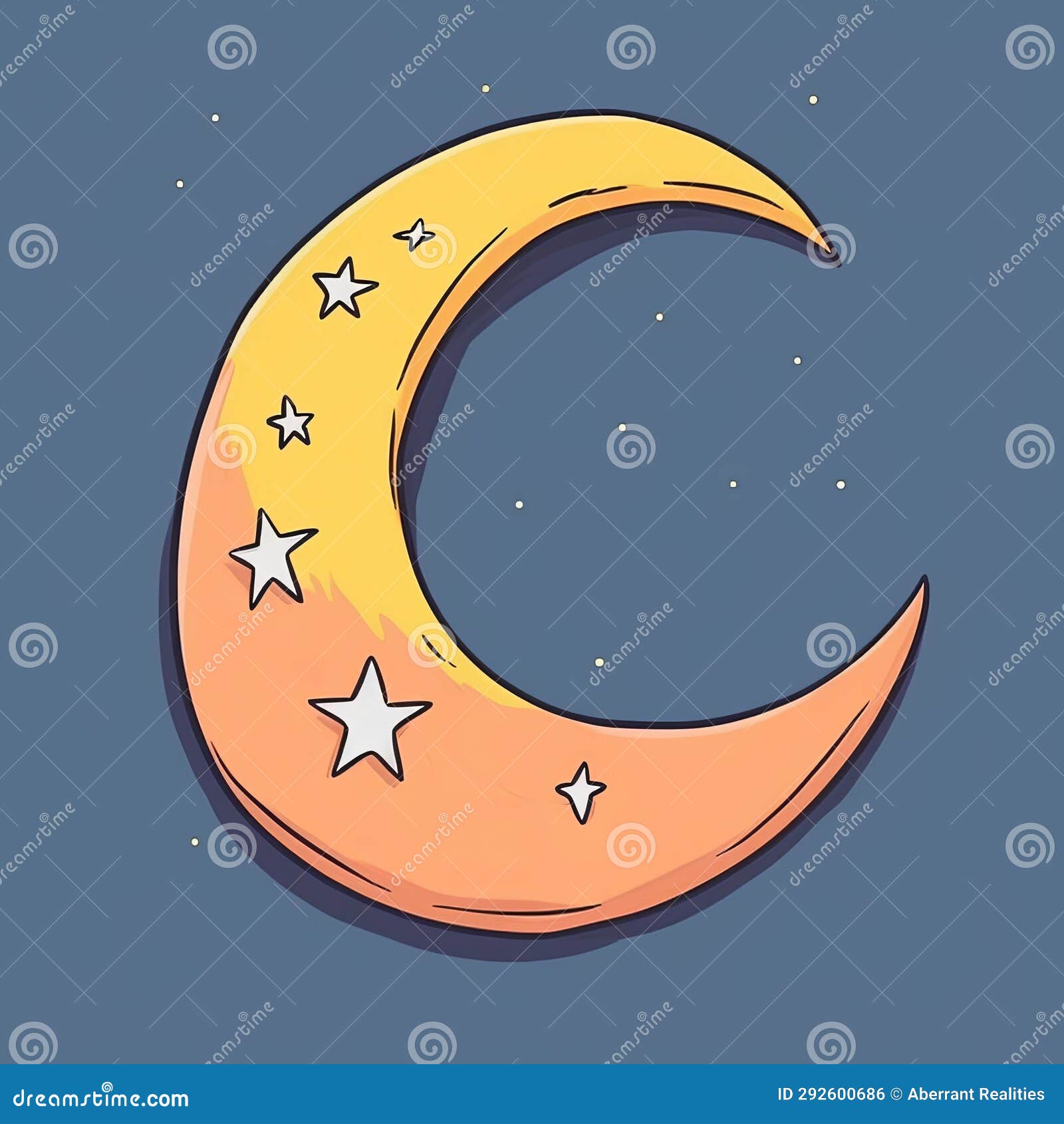 A Cartoon Crescent with Stars on it Stock Illustration - Illustration ...