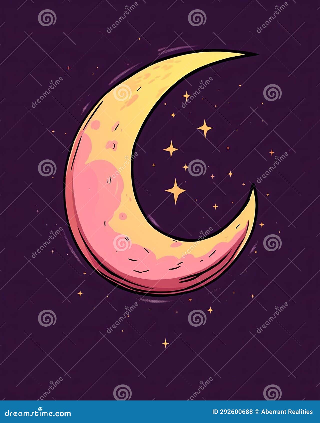 A Cartoon Crescent with Stars on it Stock Illustration - Illustration ...