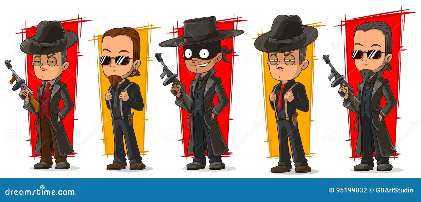Cartoon Criminal Mafiosi With Gun Character Vector Set | CartoonDealer ...