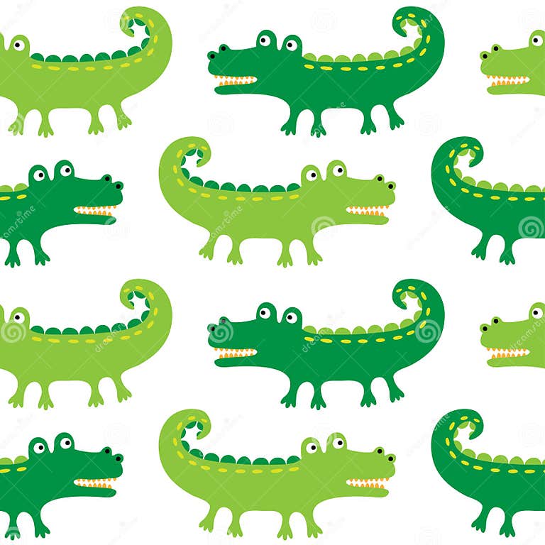 Cartoon Crocodiles Seamless Pattern Stock Vector - Illustration of cute ...