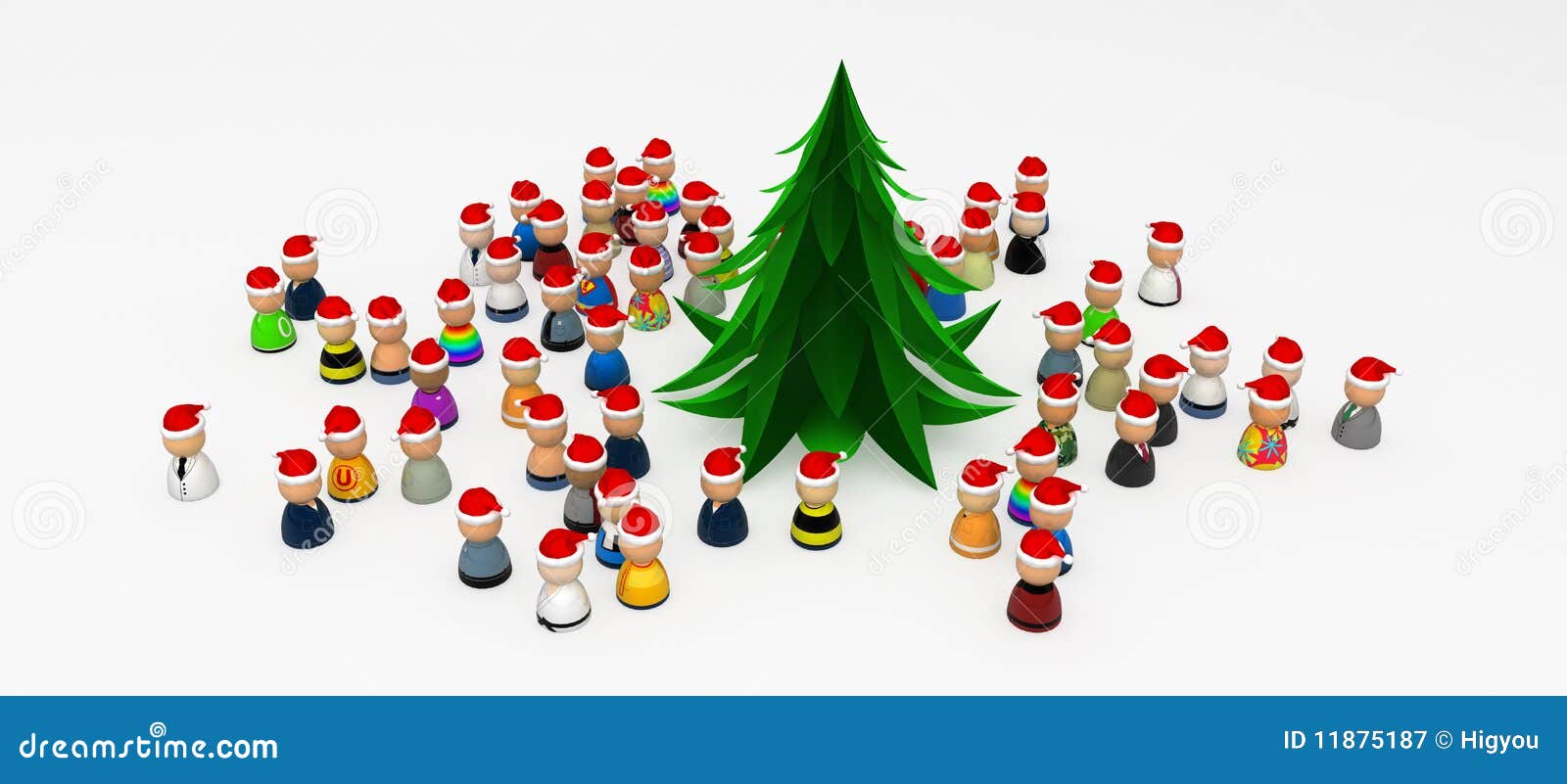 Cartoon Crowd, Around Christmas Tree Stock Illustration - Illustration ...