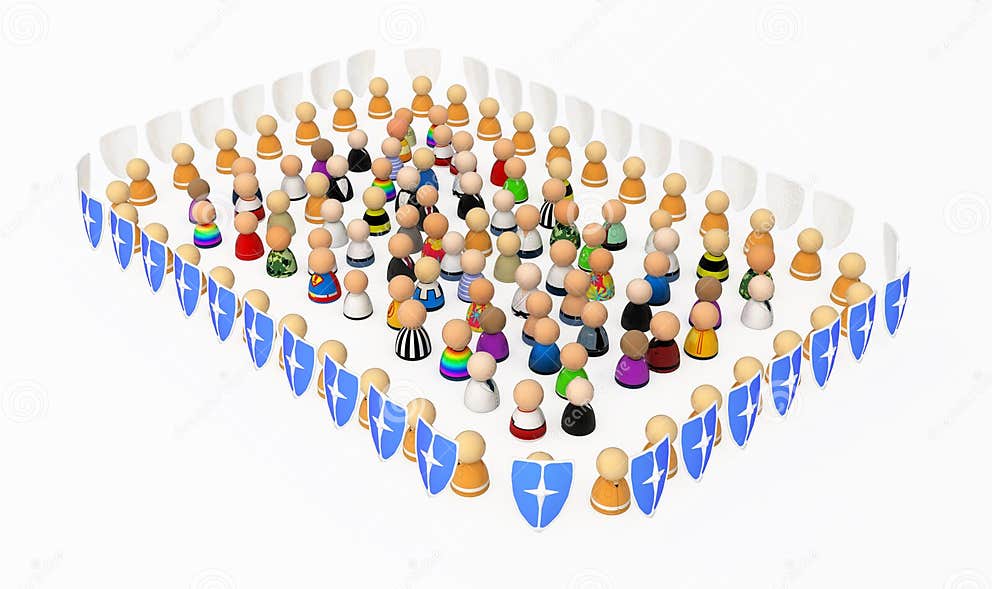 Cartoon Crowd, Shield Defence Stock Illustration - Illustration of ...