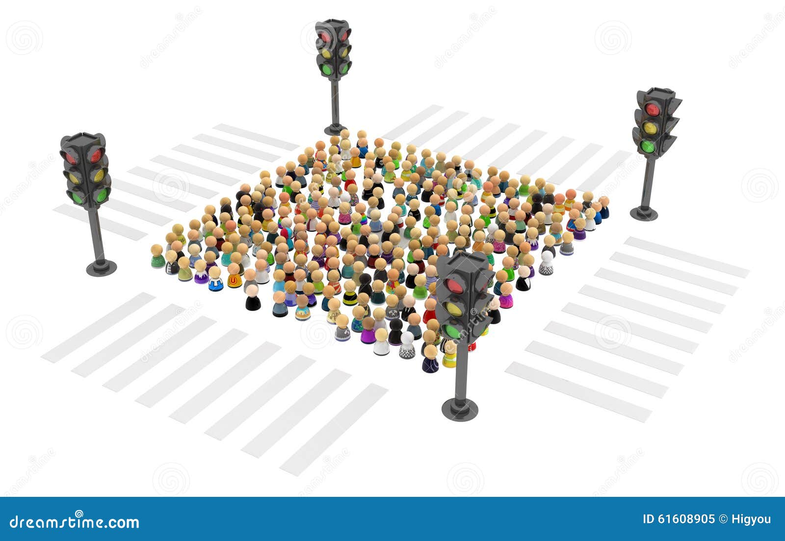 Cartoon Crowd, Traffic Light Square Stock Illustration - Illustration ...