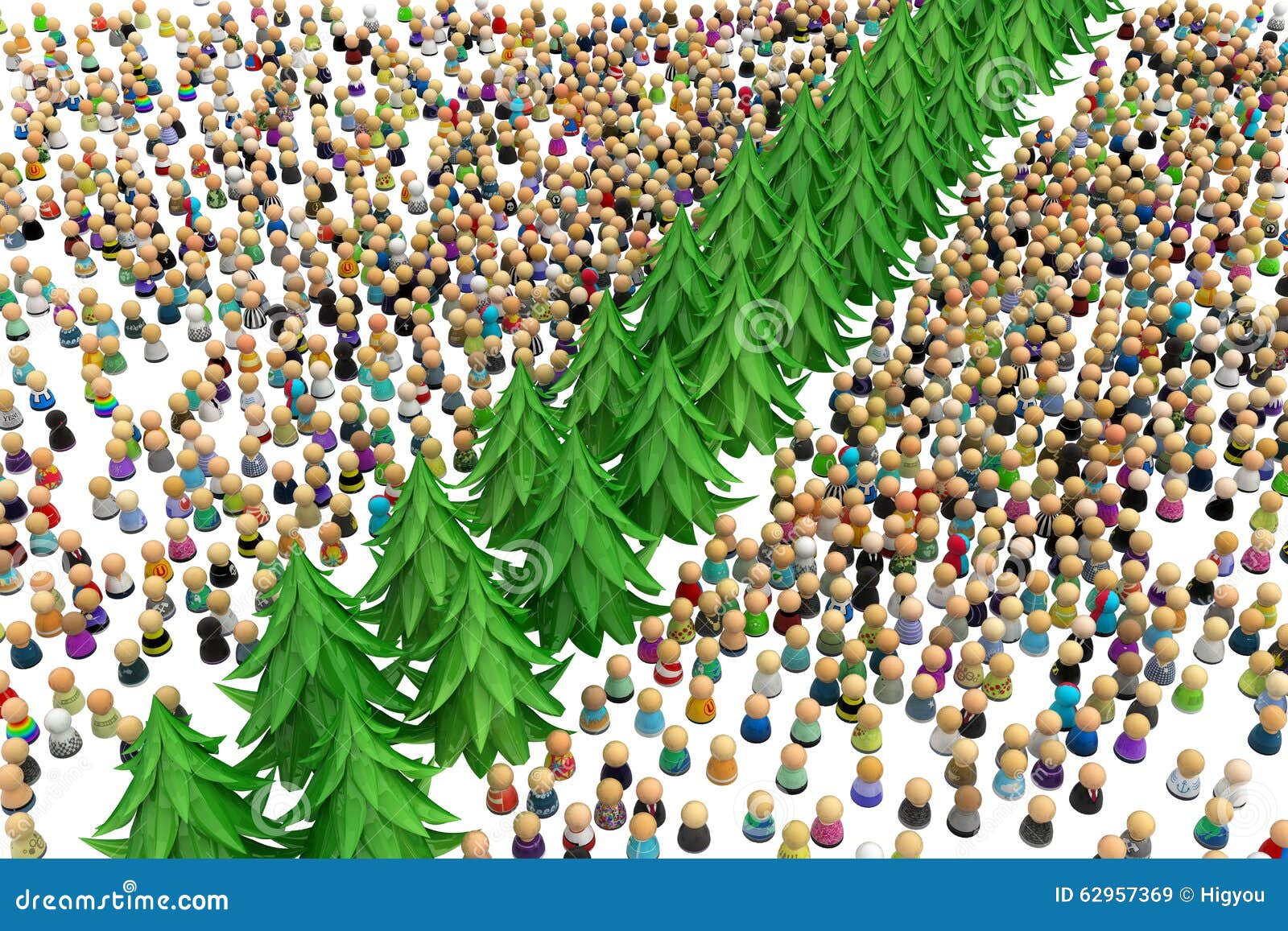 Cartoon Crowd, Tree Divide stock illustration. Illustration of green ...