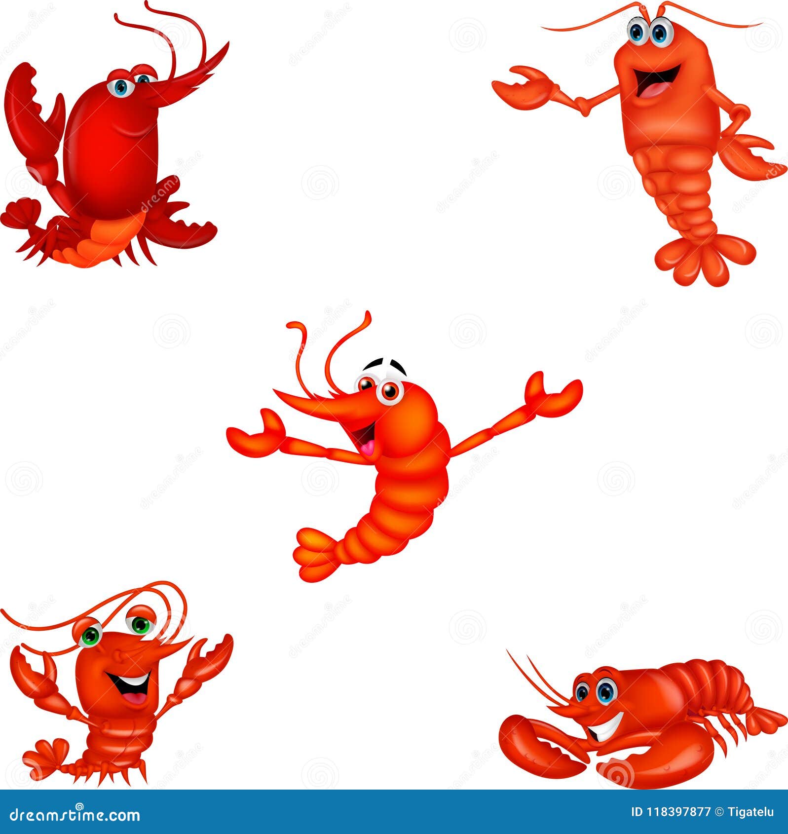 Cartoon Crustacean Collection Set Stock Illustration - Illustration of ...