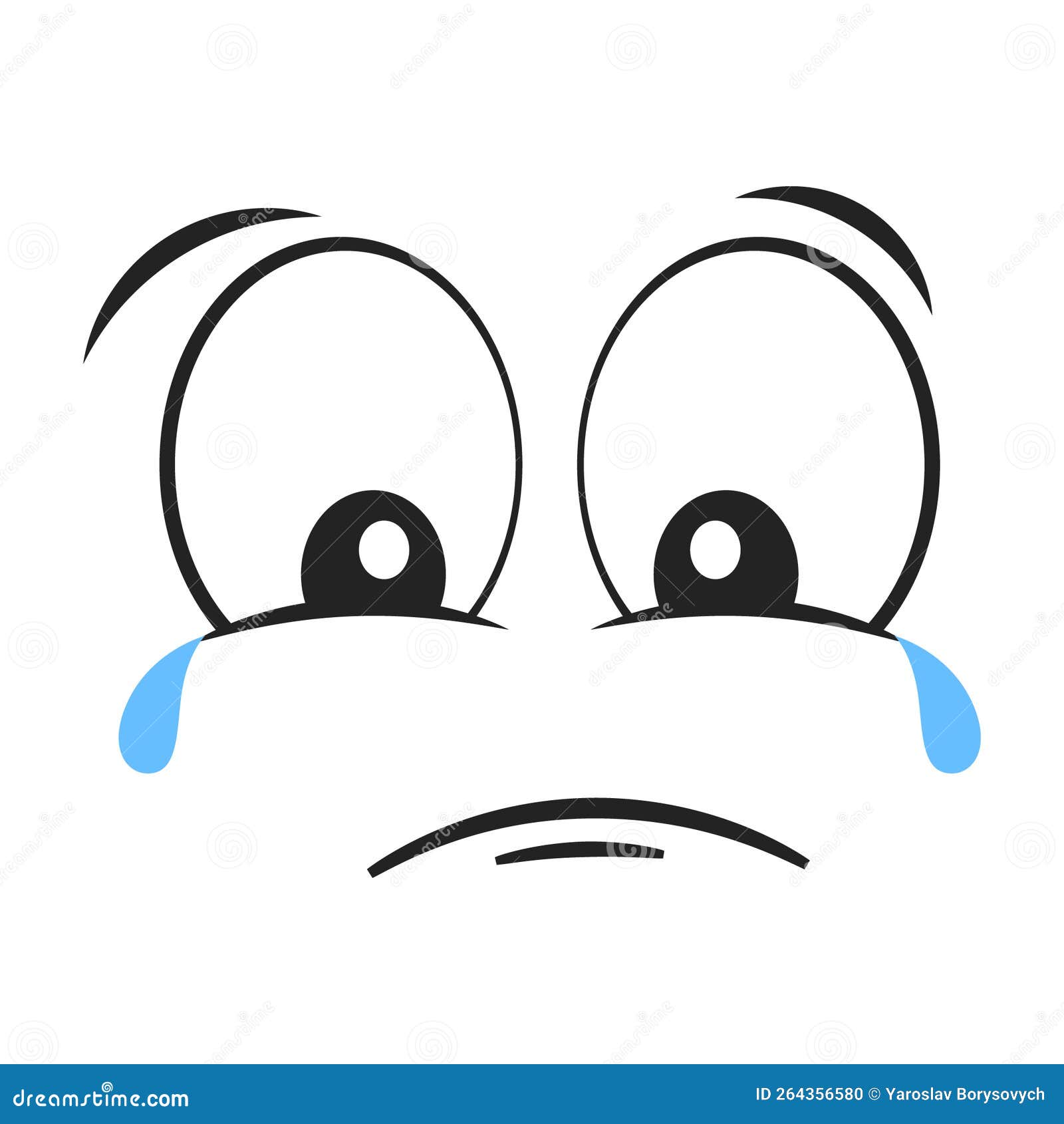Set Of Cartoon Crying Emoji Faces With Tear Drops And Puddles. Weeping ...