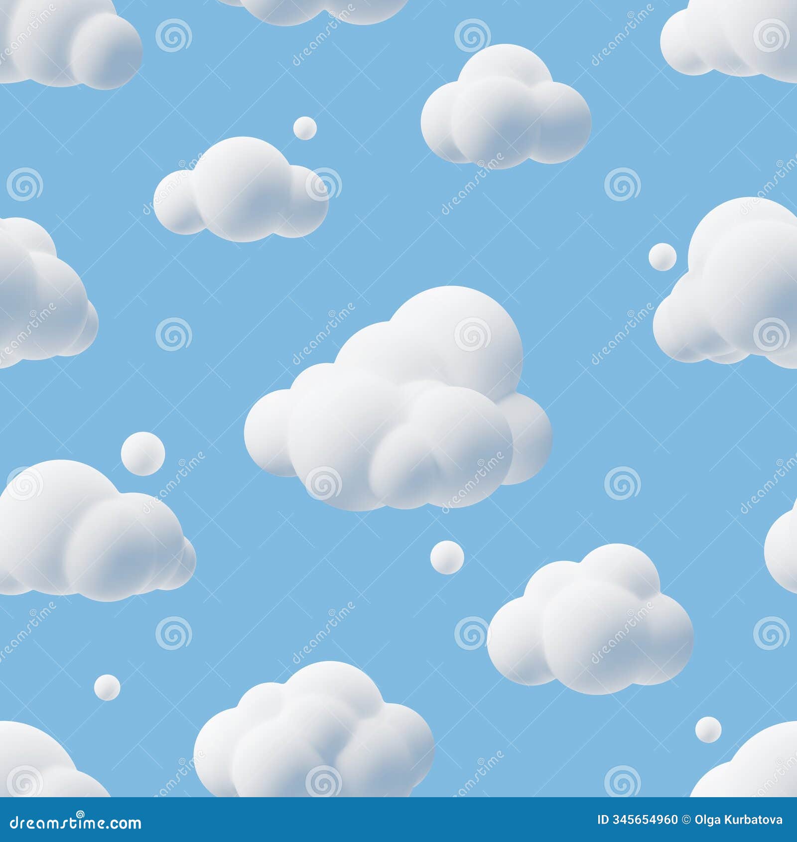 Cartoon Cumulus 3d Clouds Seamless Pattern. Fluffy Bubble Shapes ...