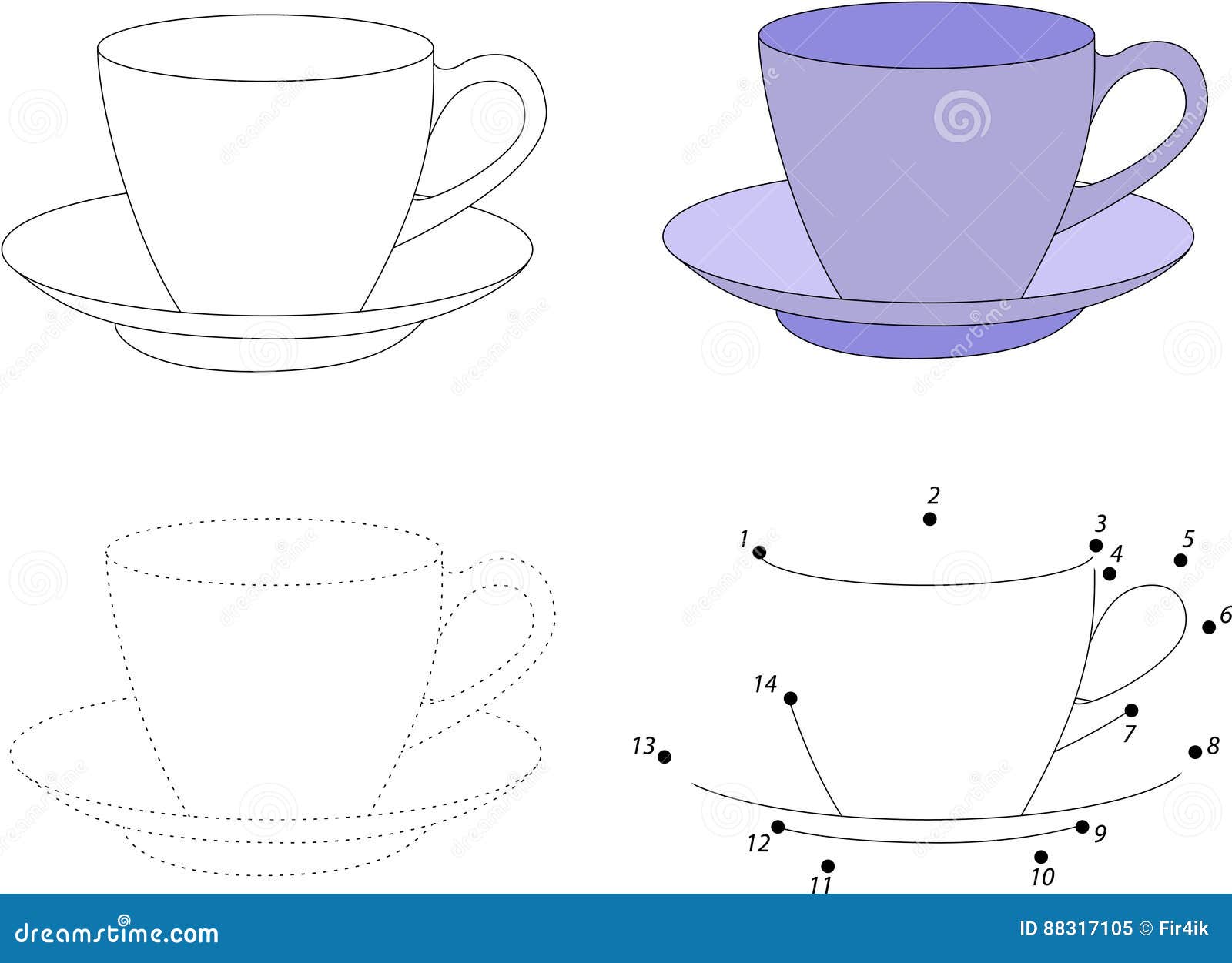 Cartoon Cup. Dot To Dot Game for Kids Stock Vector - Illustration of ...