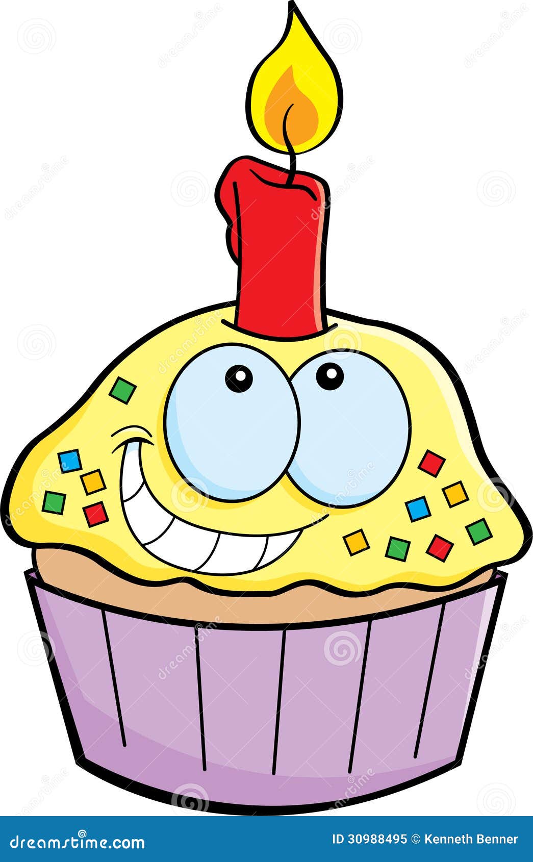 Cartoon Cupcake With A Candle Royalty Free Stock Photo - Image: 30988495