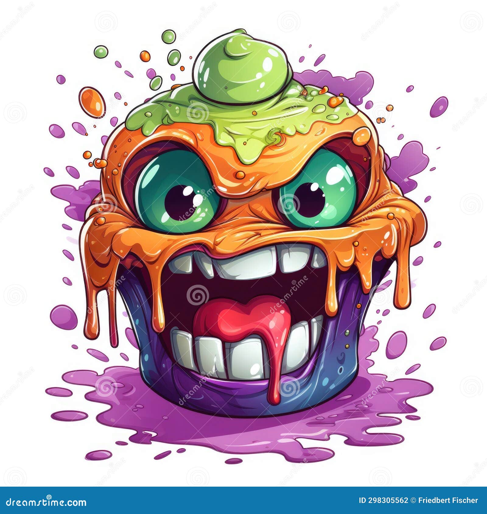 A Cartoon Cupcake with a Green Icing on Top Stock Illustration ...