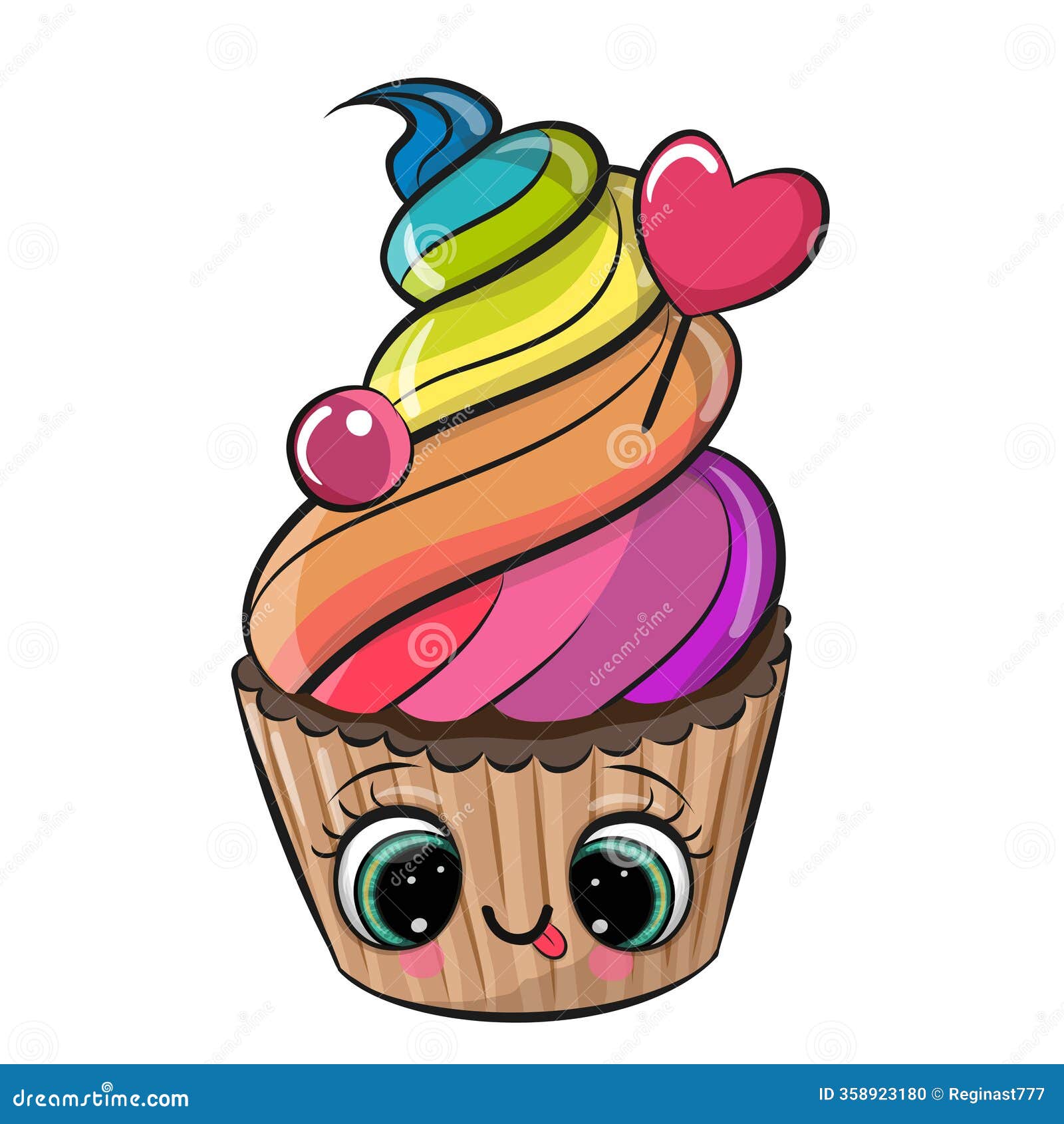 Cartoon Cupcake with Large Eyes Isolated on a White Background Stock ...