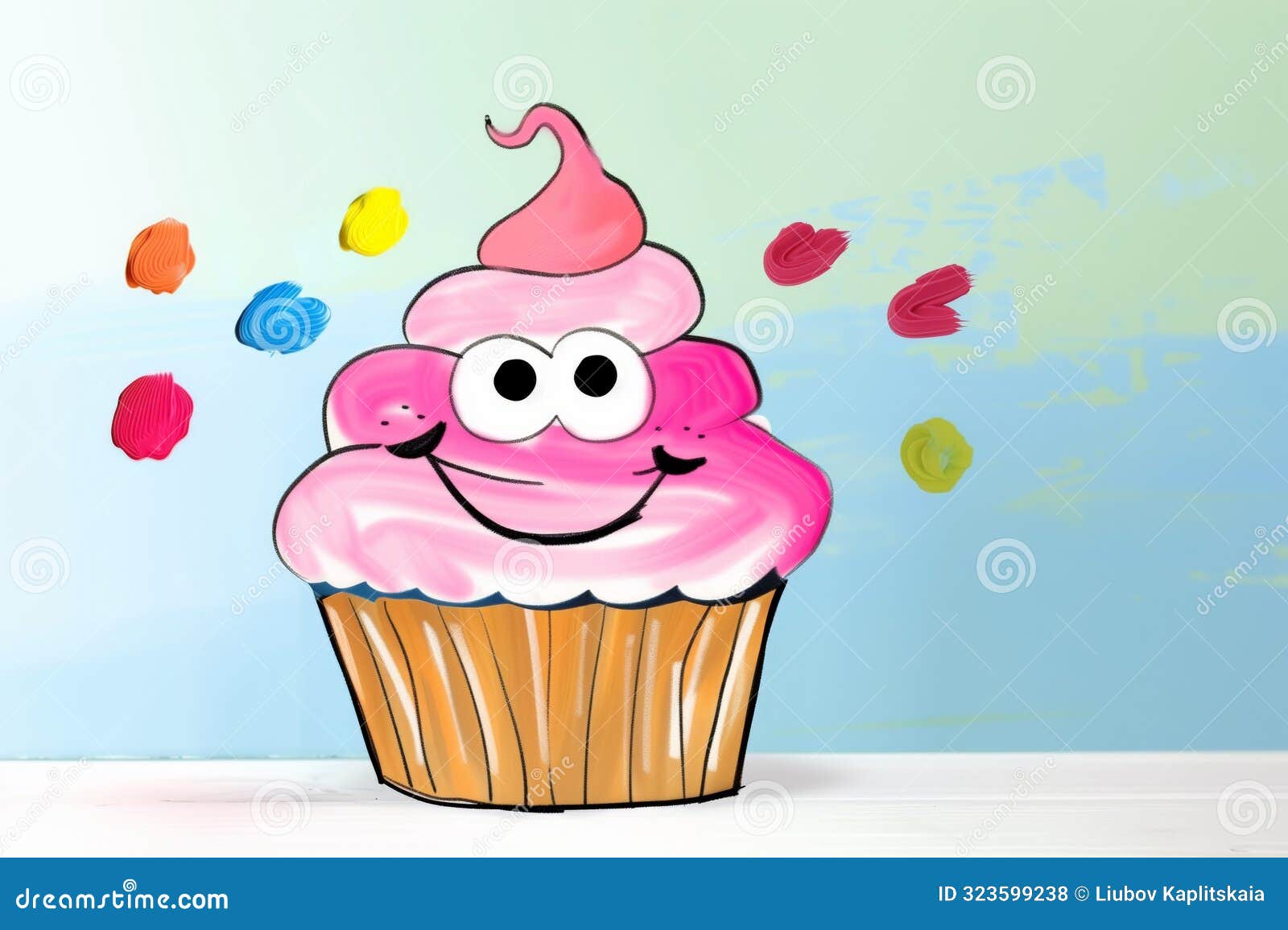 A Cartoon Cupcake with a Pink Frosting and a Pink Cherry on Top Stock ...