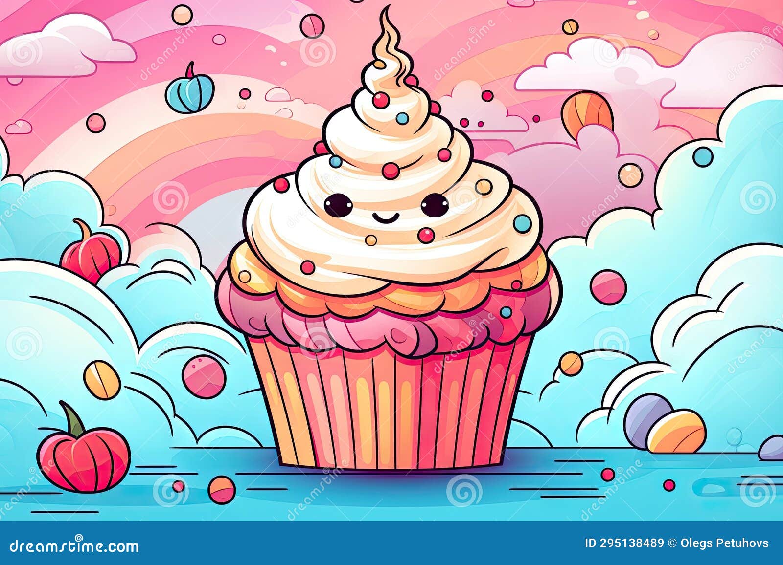 A Cartoon Cupcake with a White Frosting and Sprinkles. Generative Ai ...