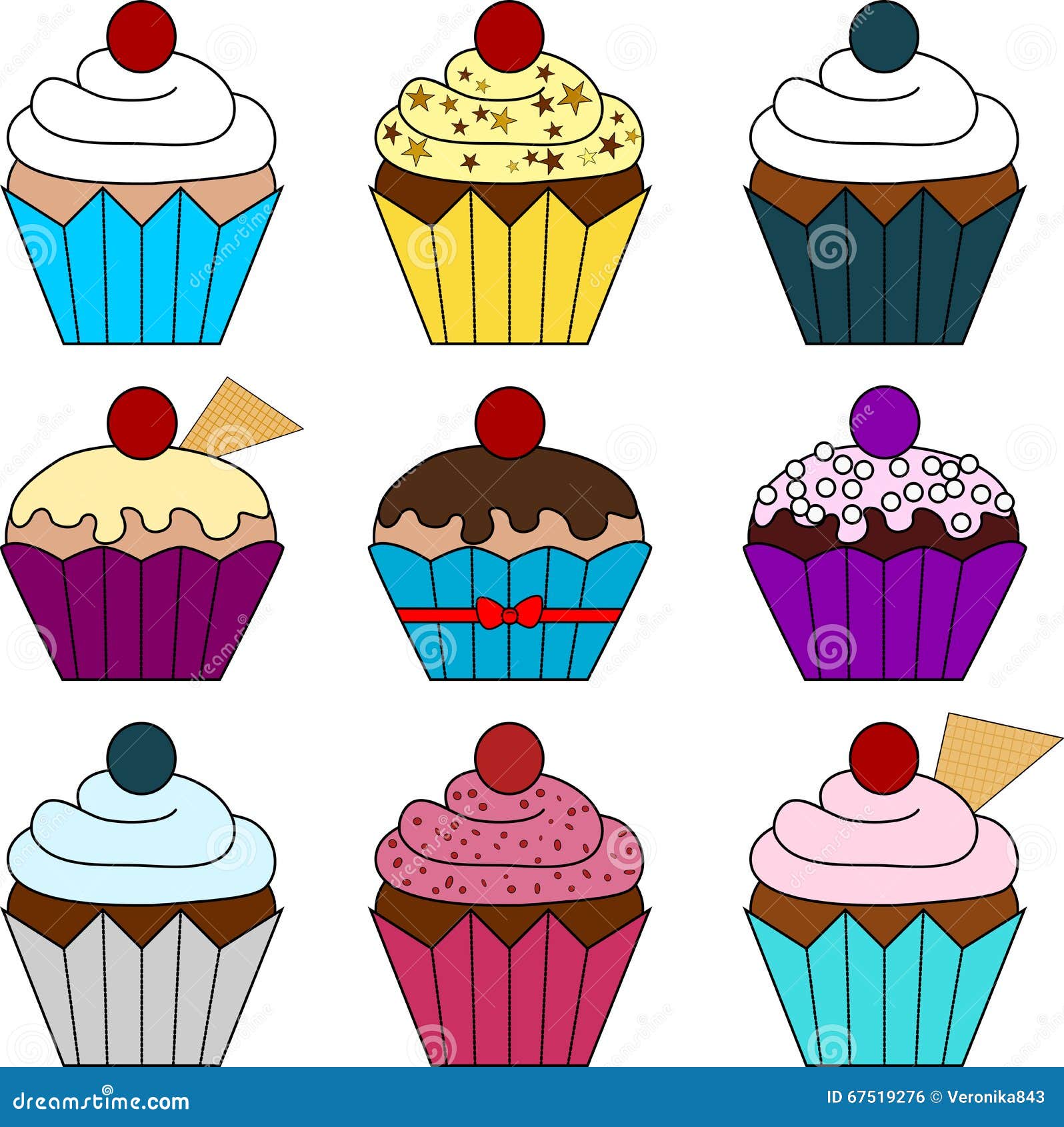 Cartoon Cupcakes On White Background. Linear Coloring Book ...