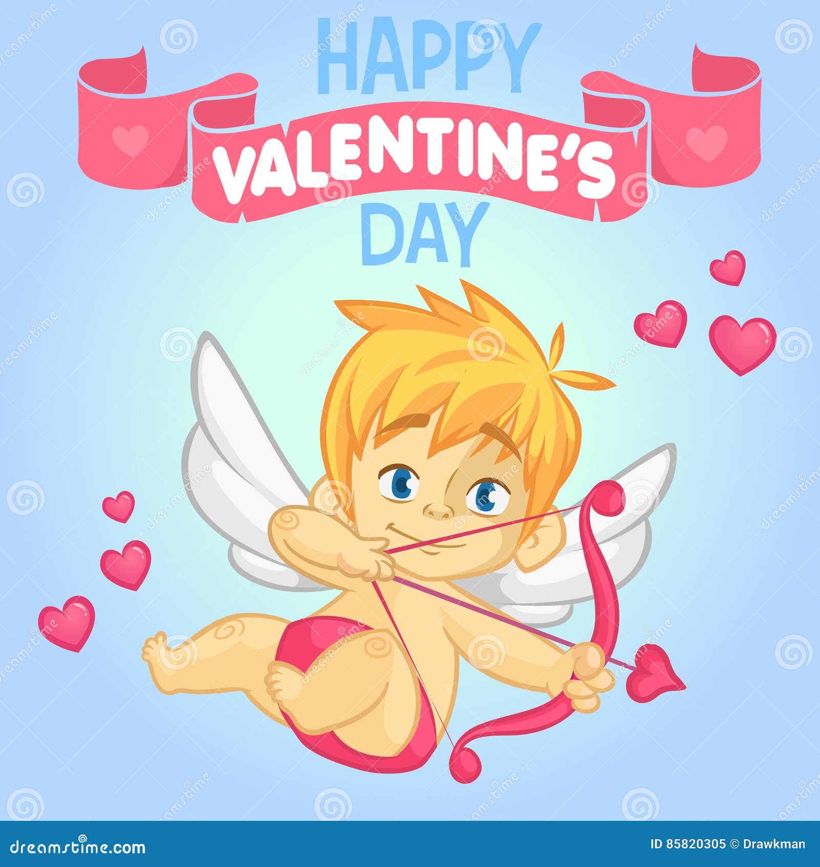 Cartoon Cupid. St Valentine`s Vector Postcard or Invitation. Stock ...