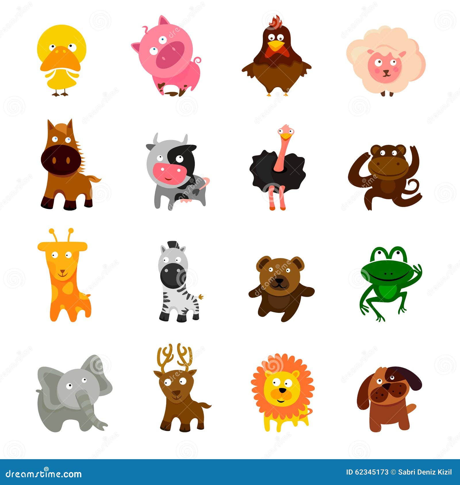 Cartoon cute animal set stock vector. Illustration of mascot - 62345173