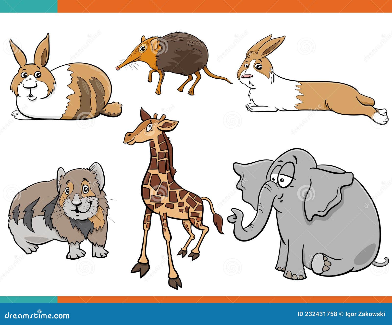 Cartoon Cute Animals Comic Characters Set Stock Vector - Illustration ...