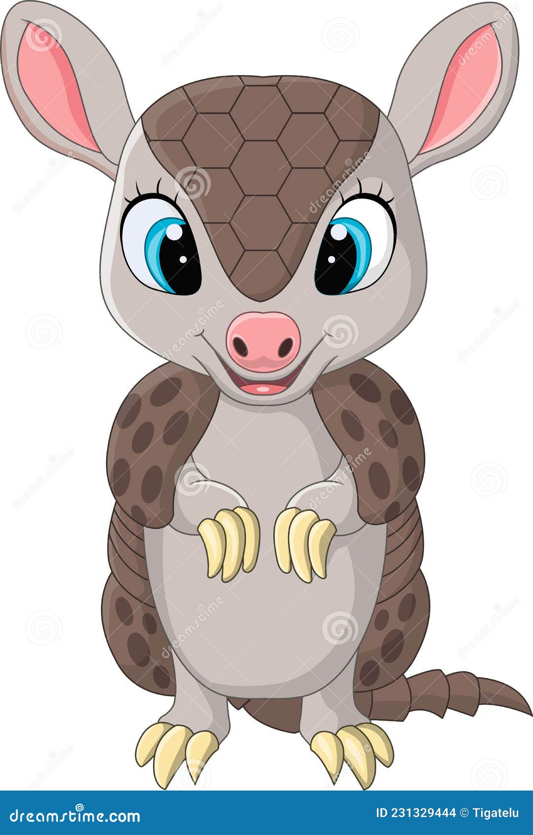 Armadillo Standing And Smiling Black And White Line Art Cartoon Vector ...