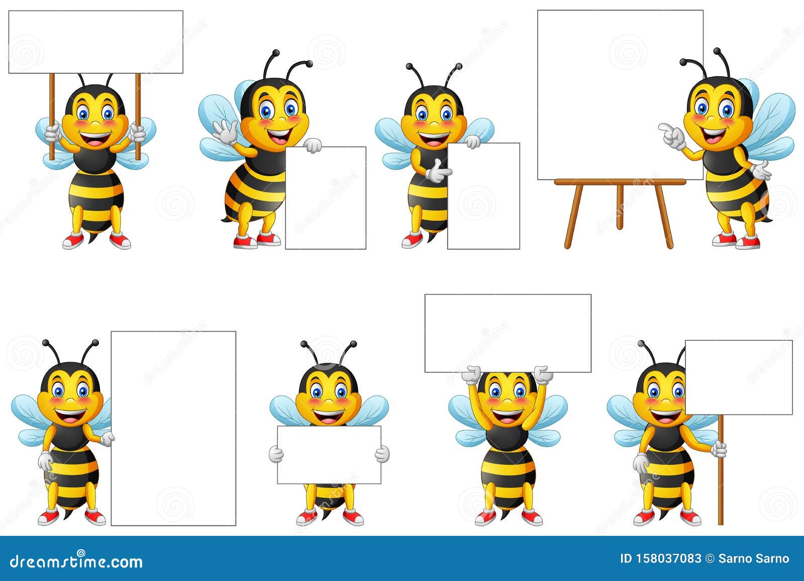 Cartoon Cute Bee Character Set and Blackboard for Writing Stock ...